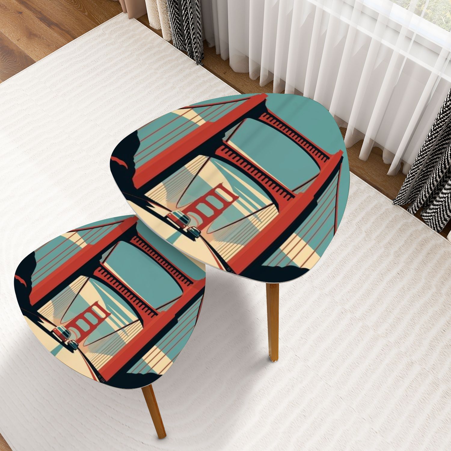 Triangle Nesting Coffee Table Set of 2 famous Golden Gate Bridge San ...