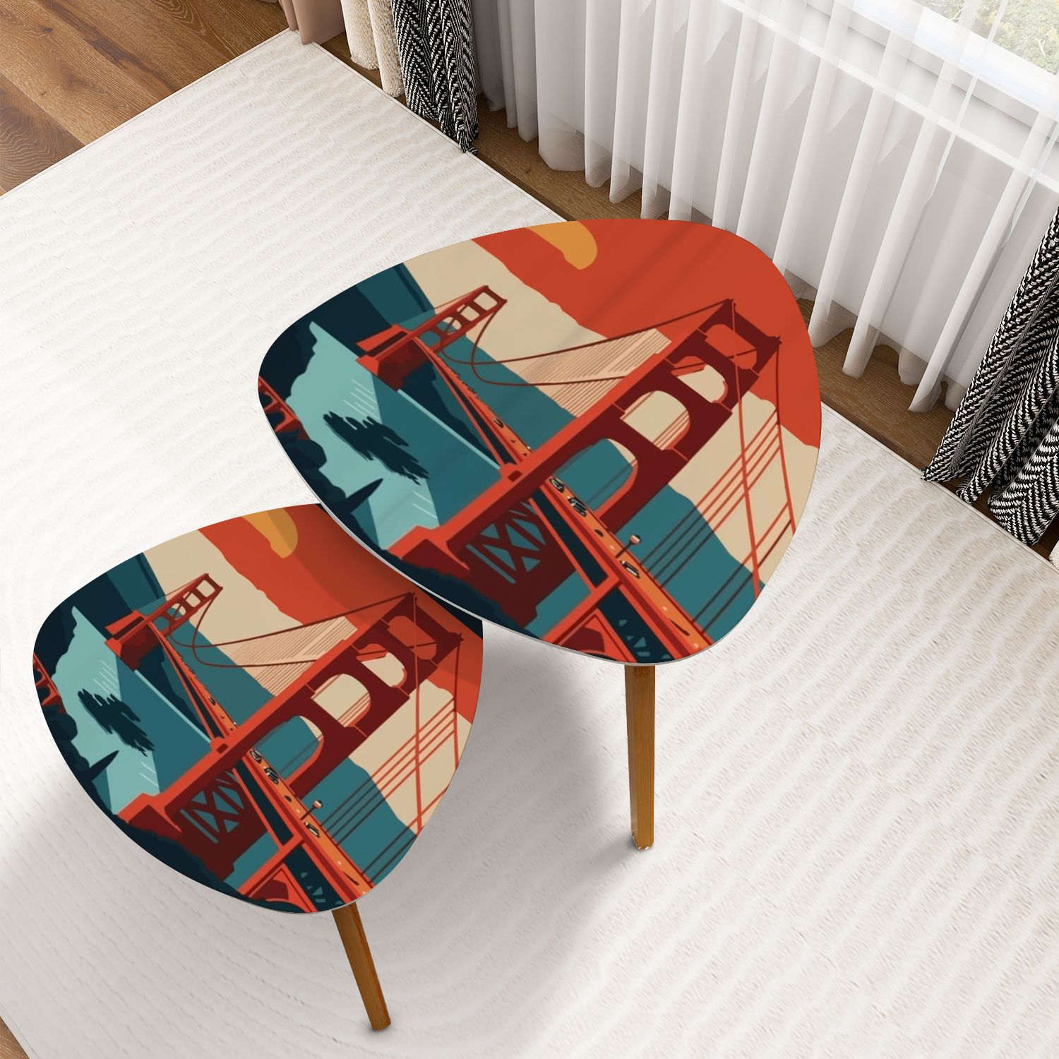 Triangle Nesting Coffee Table Set of 2 famous Golden Gate Bridge San ...
