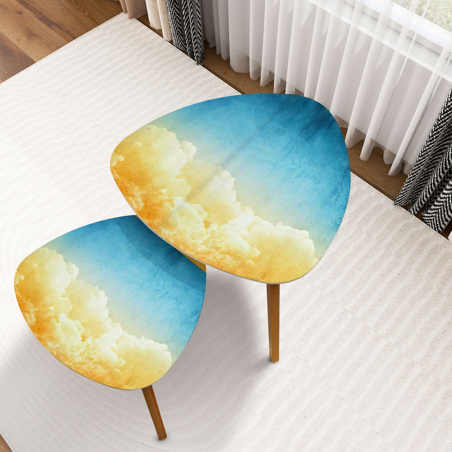 Triangle Nesting Coffee Table Set of 2 fantasy cloudscape Retro textured vintage paper End Table ...