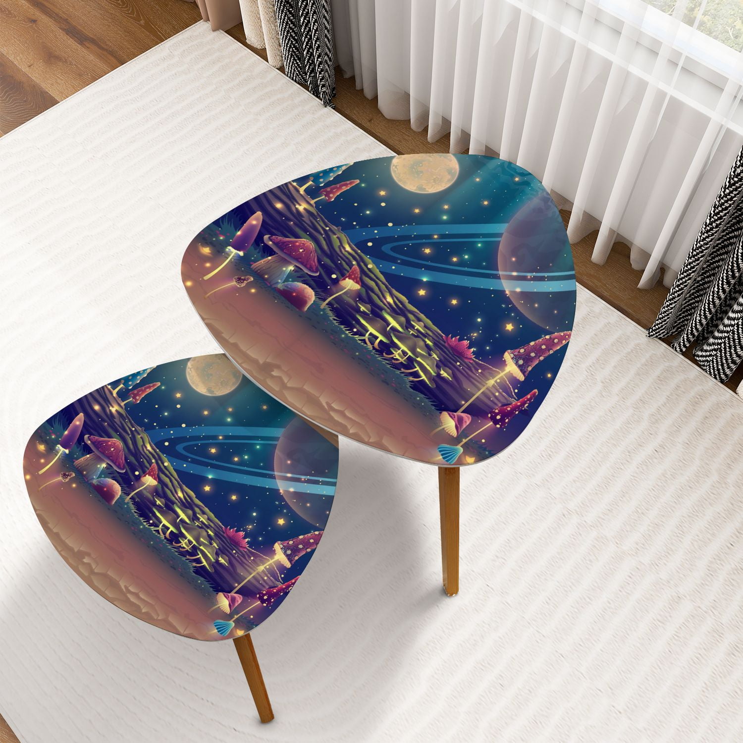 Triangle Nesting Coffee Table Set of 2 fantasy mushroom garden night ...