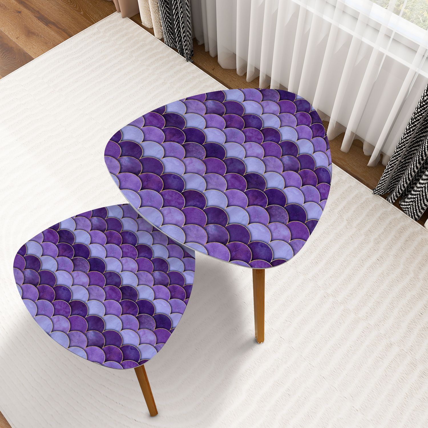 Triangle Nesting Coffee Table Set of 2 fish scale wave japanese magic ...