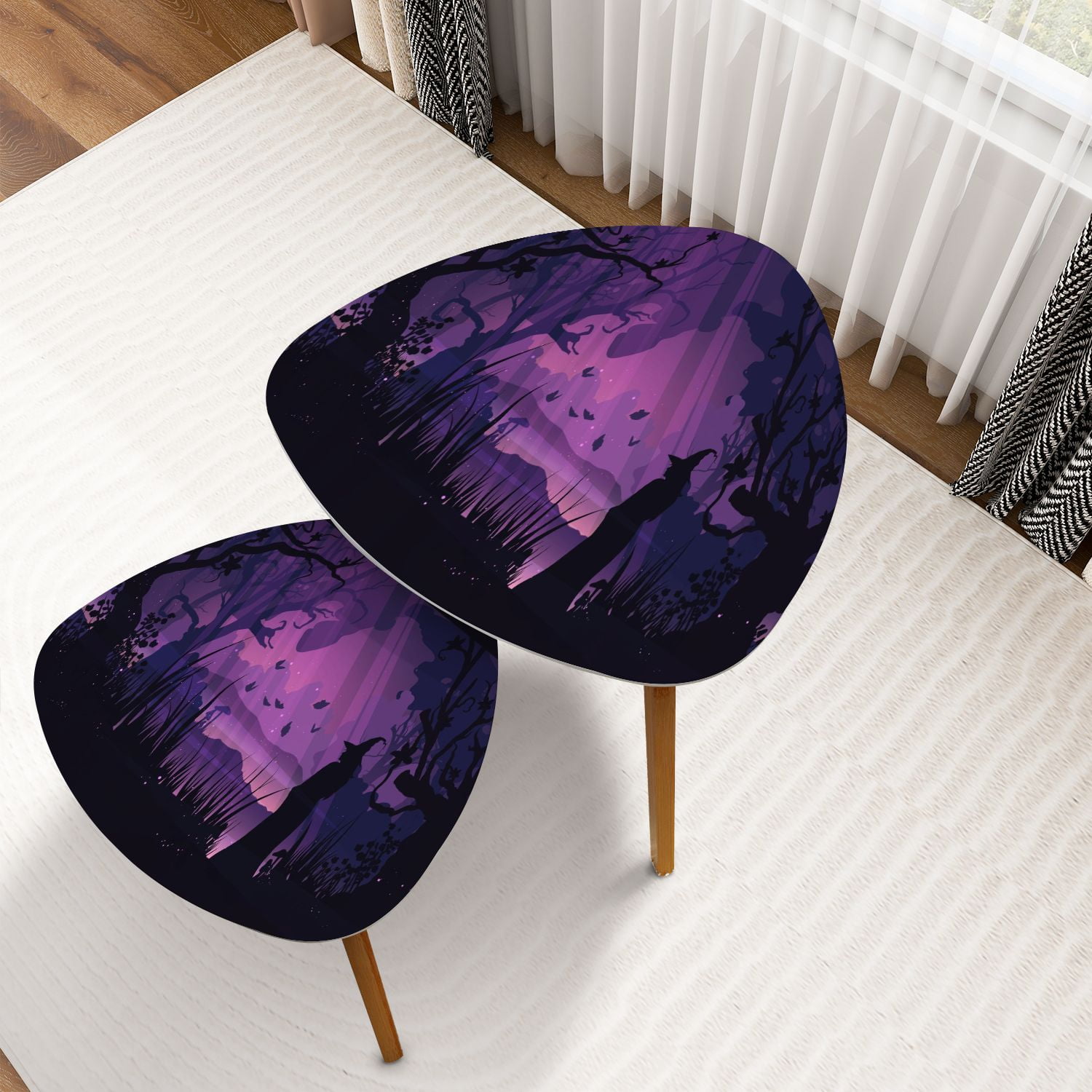 Triangle Nesting Coffee Table Set of 2 garden violet purple fireflies ...