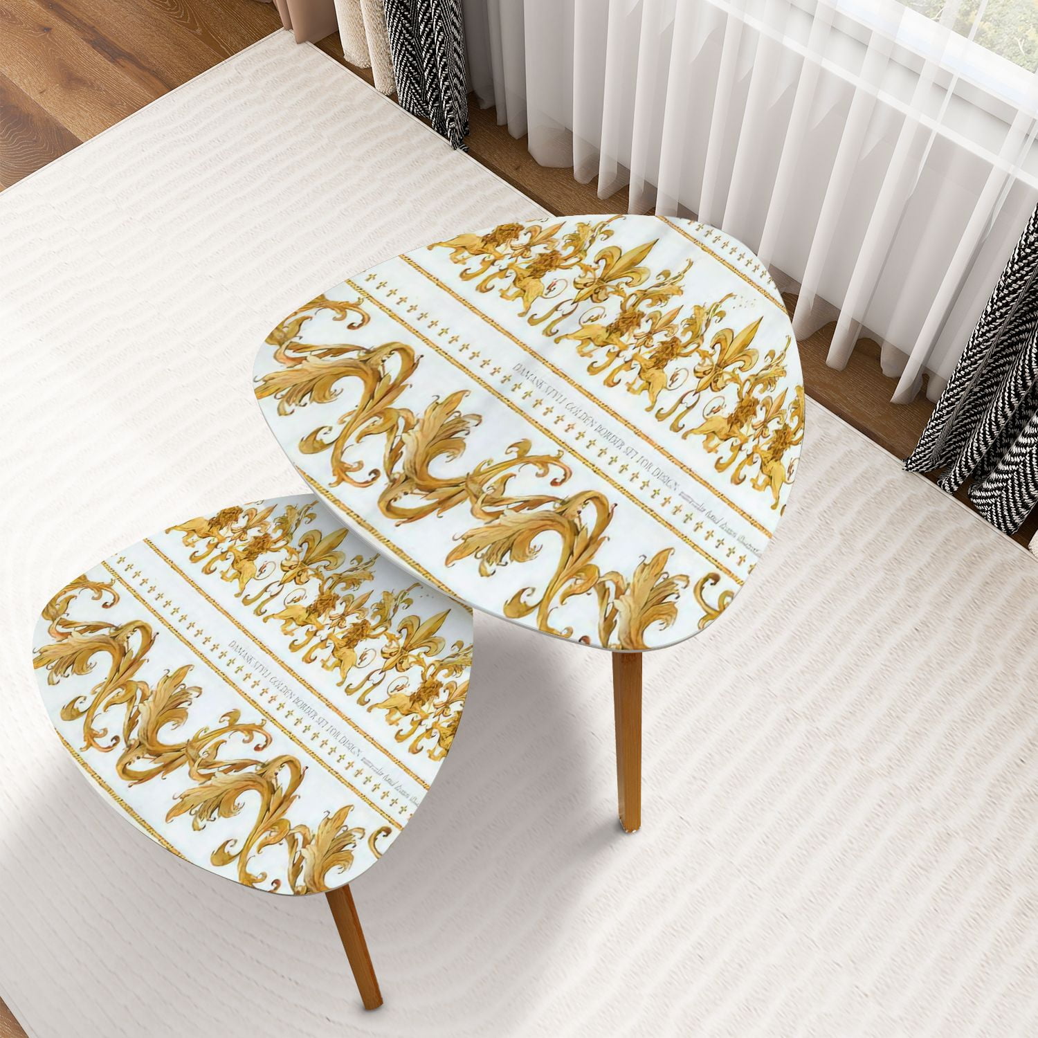 Triangle Nesting Coffee Table Set of 2 gold antique seamless border luxury golden Lion end lace ...