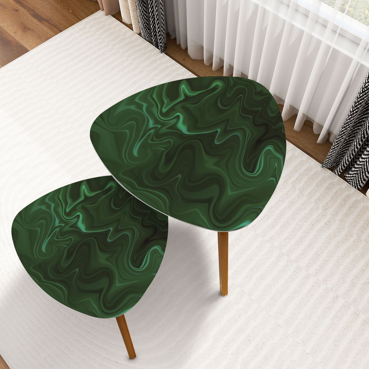 Triangle Nesting Coffee Table Set of 2 green abstract acrylic painting ...