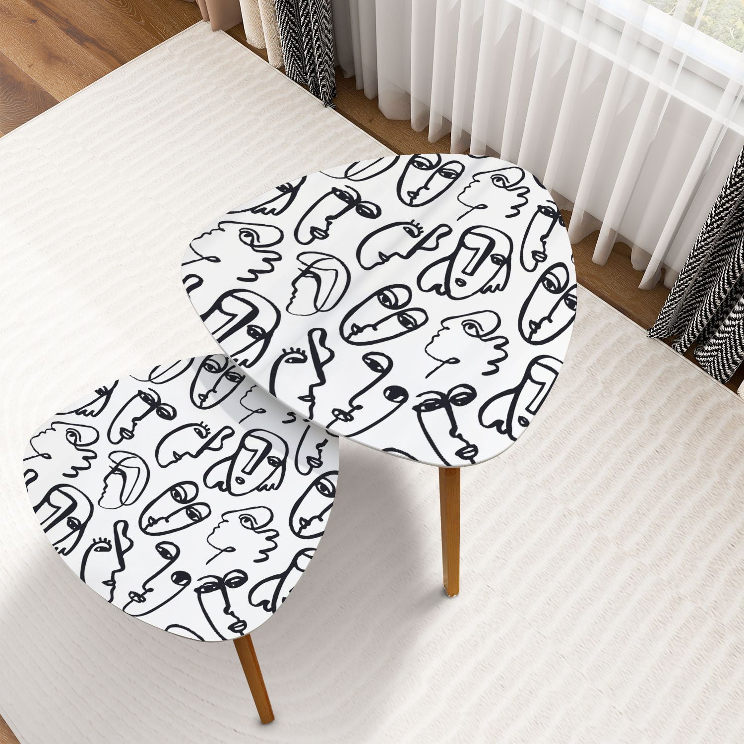 Triangle Nesting Coffee Table Set of 2 hand dawn faces seamless pattern ...