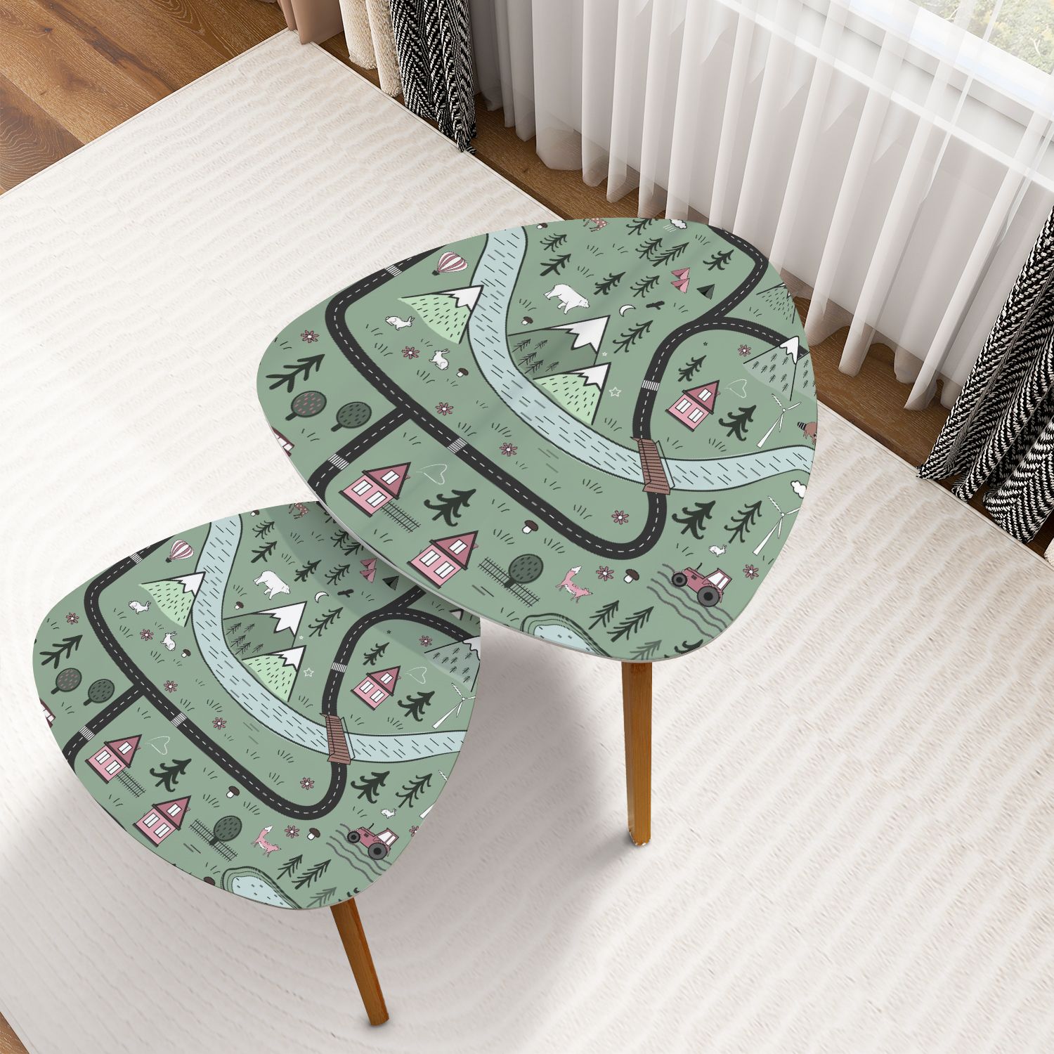 Triangle Nesting Coffee Table Set of 2 hand drawn abstract scandinavian ...