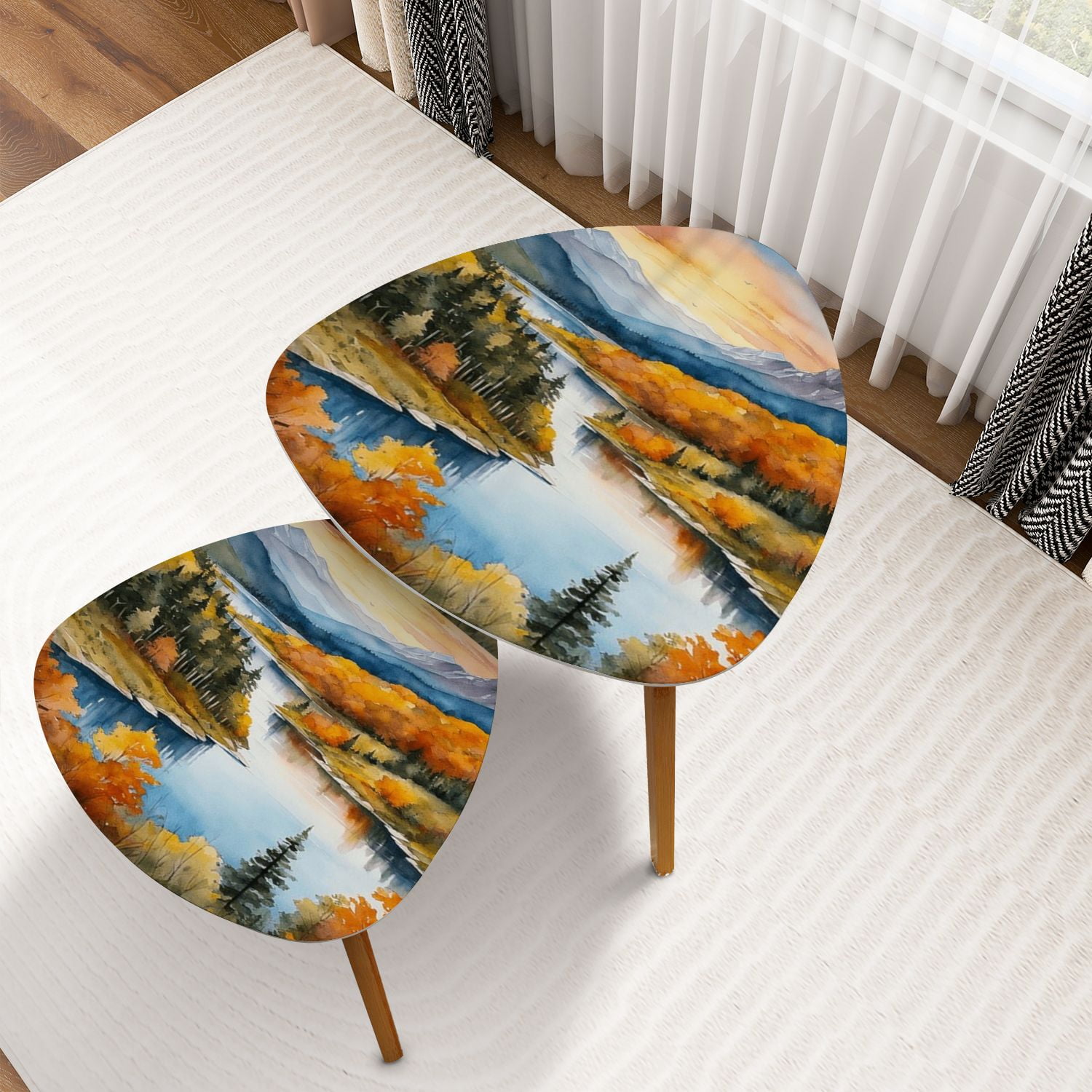 Triangle Nesting Coffee Table Set of 2 hand drawn watercolor painting ...