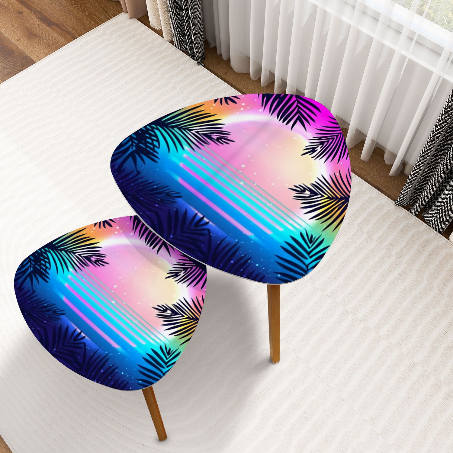 Triangle Nesting Coffee Table Set of 2 holiday Tropical poster palm ...