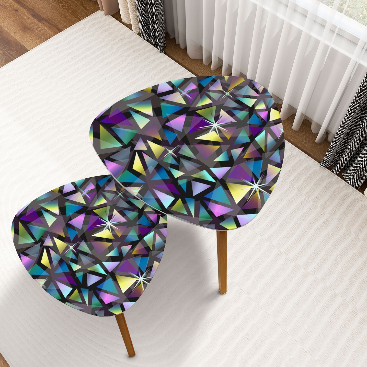 Triangle Nesting Coffee Table Set of 2 holographic sequins Abstract ...