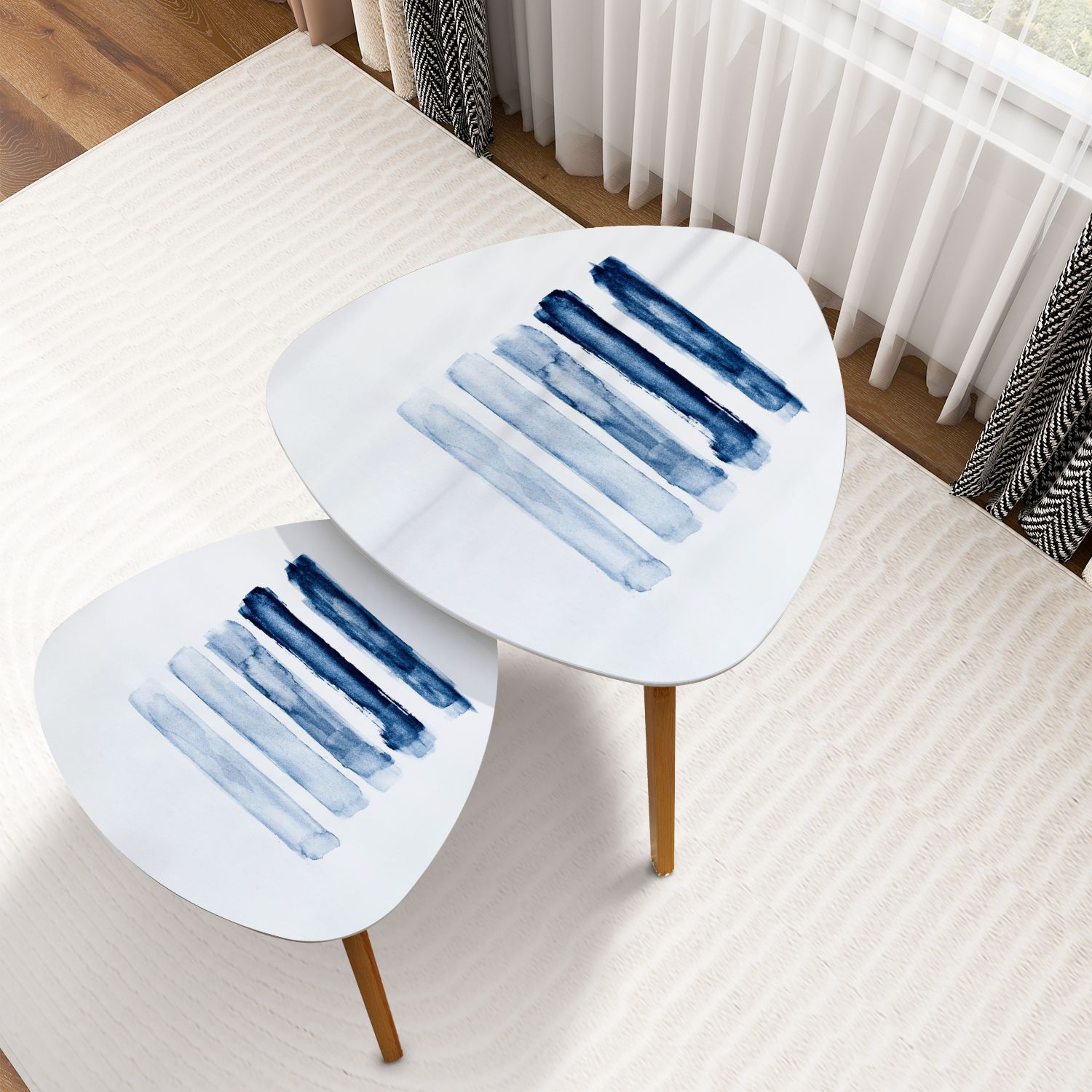 Triangle Nesting Coffee Table Set of 2 indigo watercolor strokes navy ...