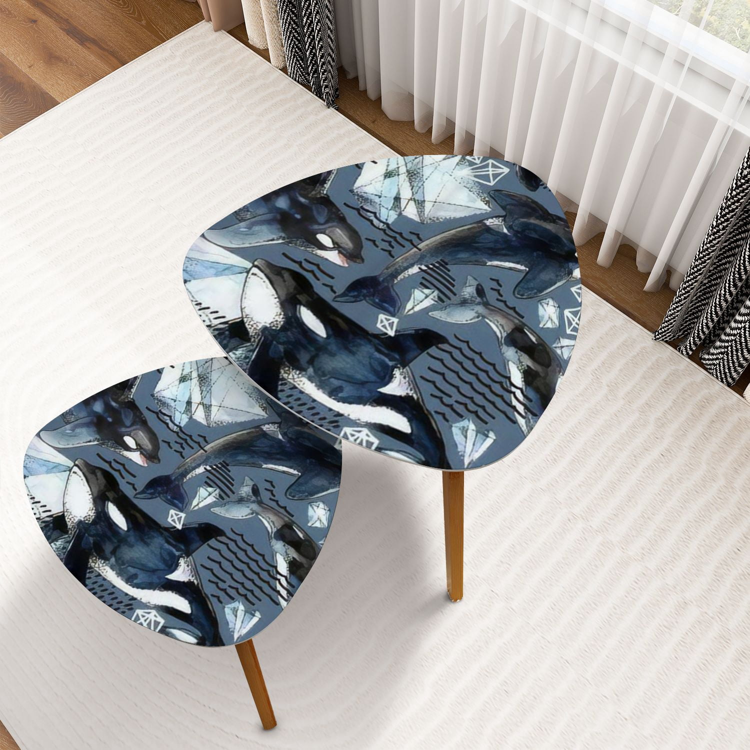 Triangle Nesting Coffee Table Set of 2 killer whale seamless watercolor ...