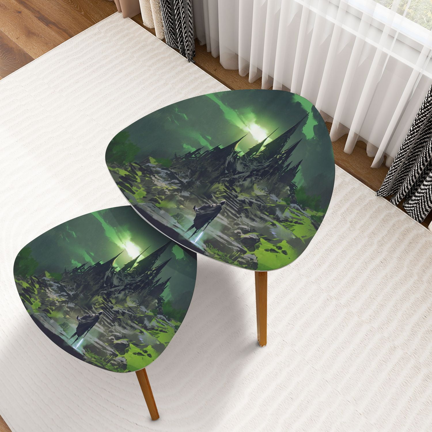 Triangle Nesting Coffee Table Set of 2 man looking mysterious abandoned ...