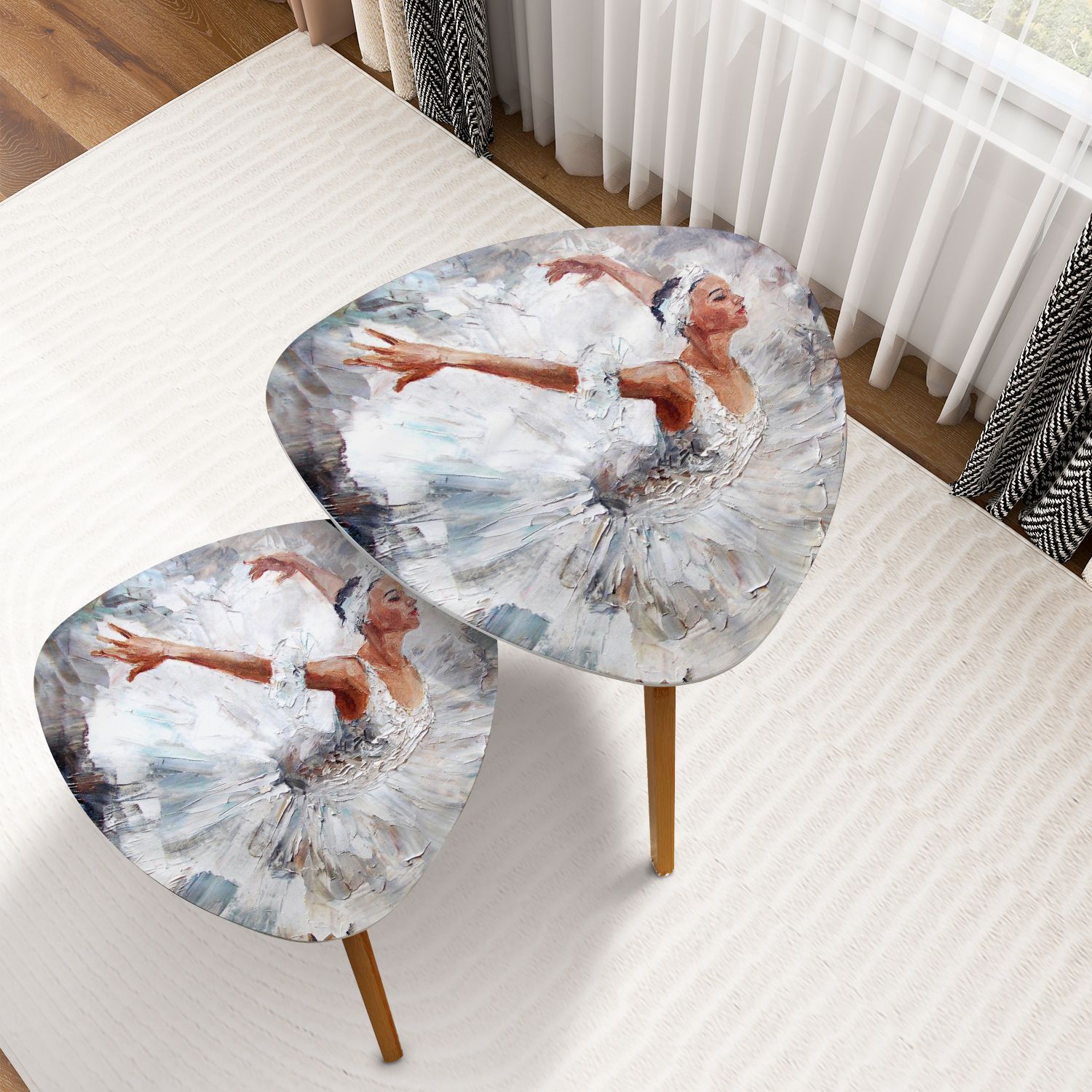 Triangle Nesting Coffee Table Set of 2 oil painting girl ballerina ...