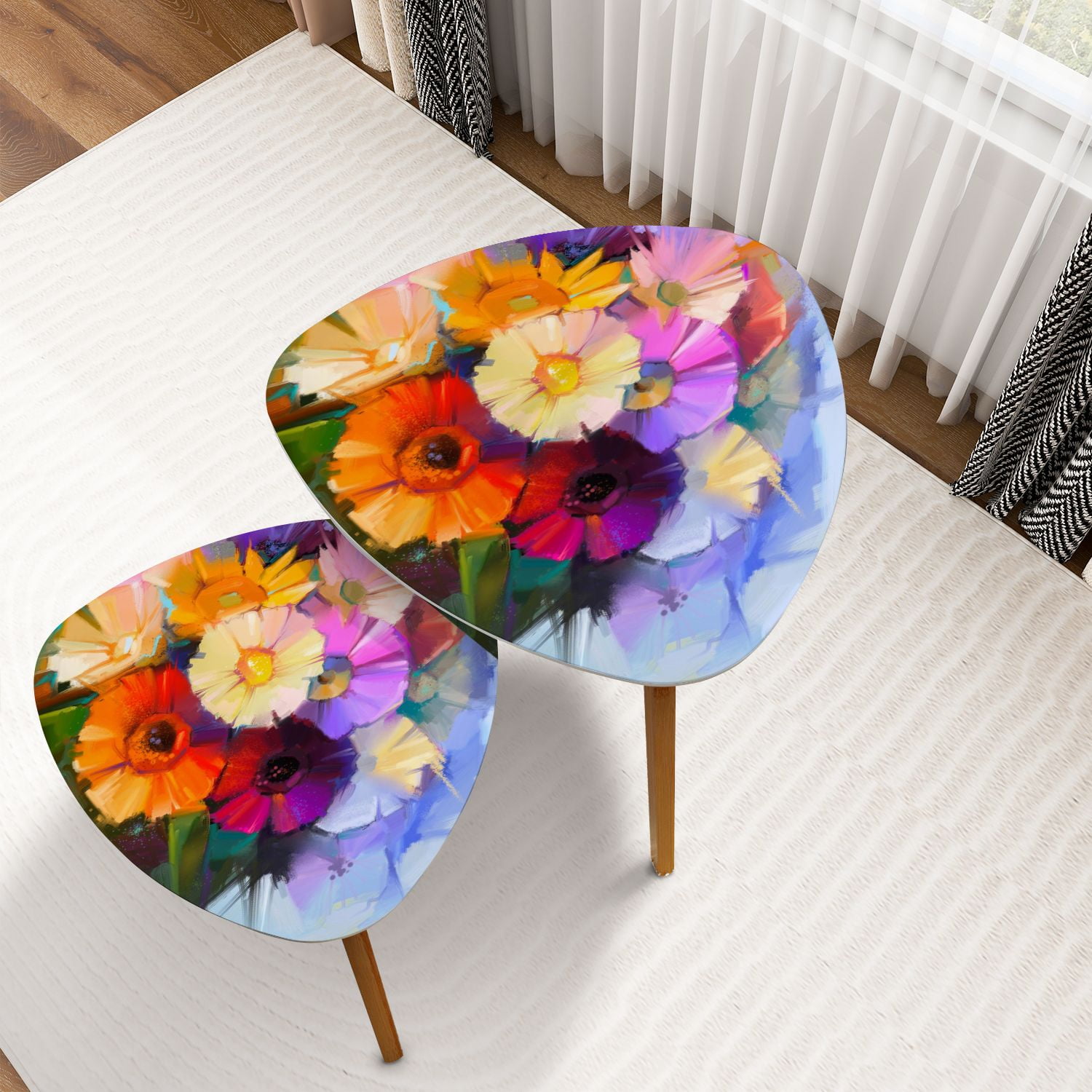 Triangle Nesting Coffee Table Set of 2 oil painting still life daisy ...