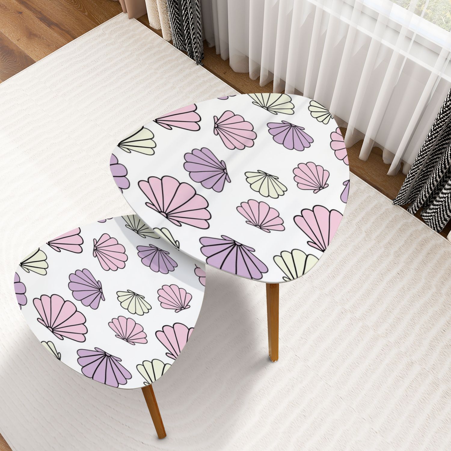 Triangle Nesting Coffee Table Set of 2 pastel colour seashell pattern ...