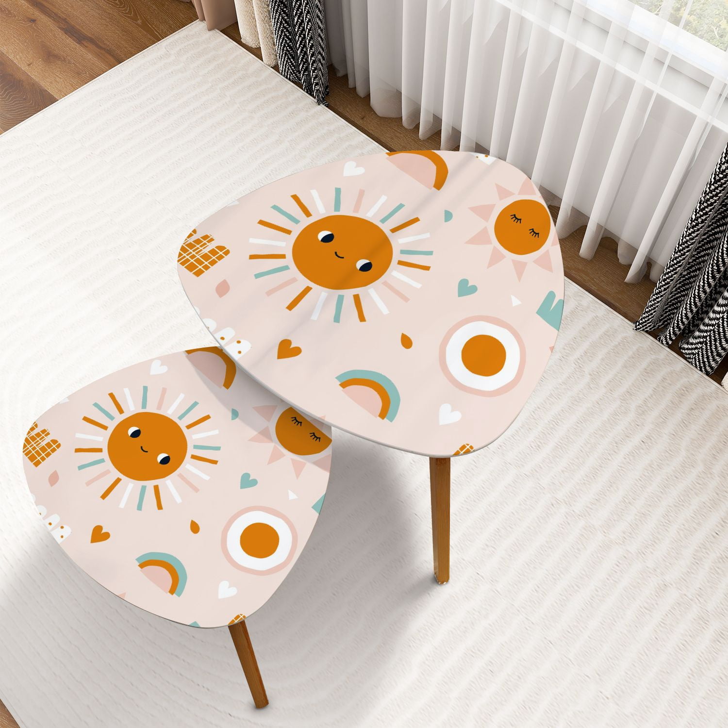 Triangle Nesting Coffee Table Set of 2 pattern cute sun boho style ...