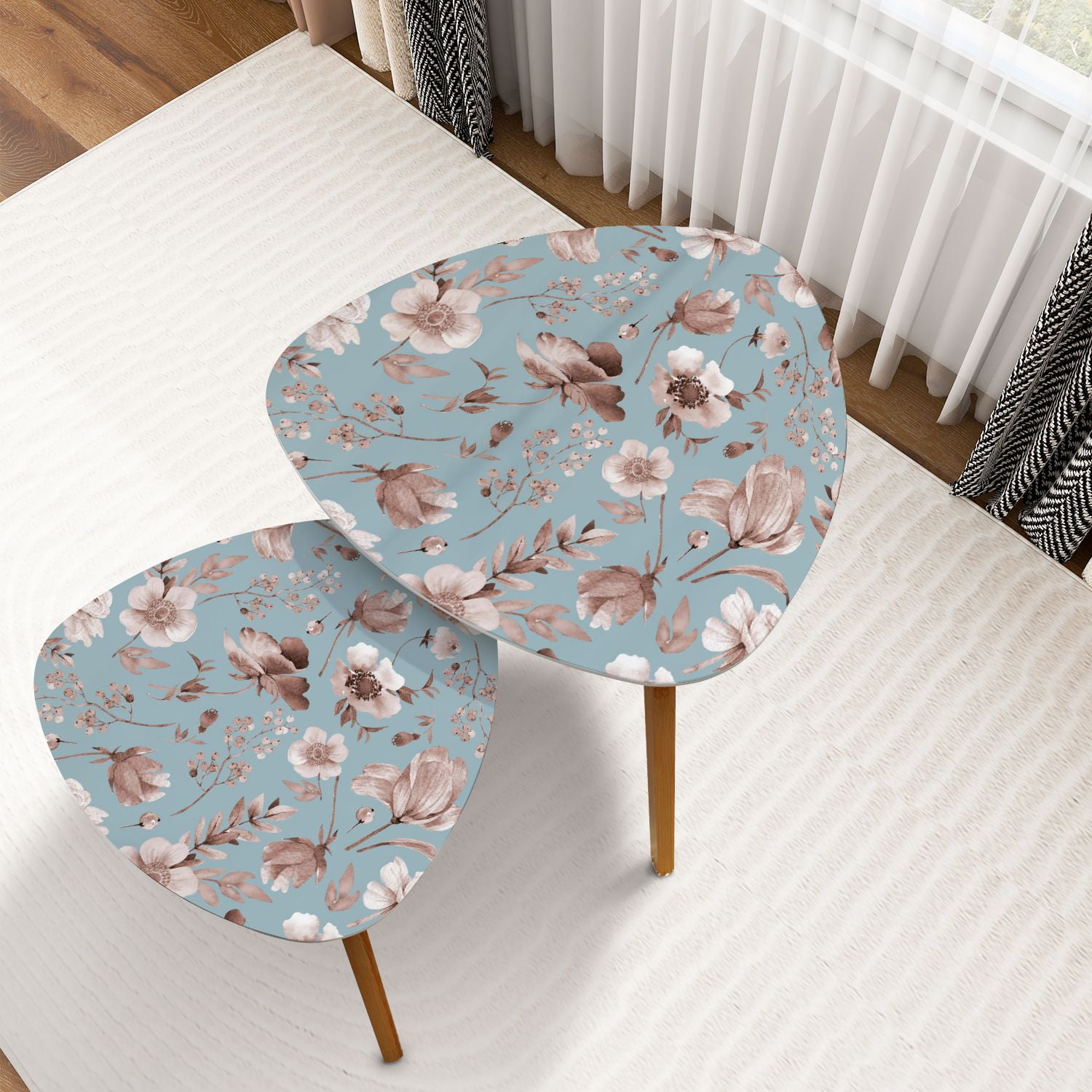 Triangle Nesting Coffee Table Set of 2 pattern spring watercolor ...