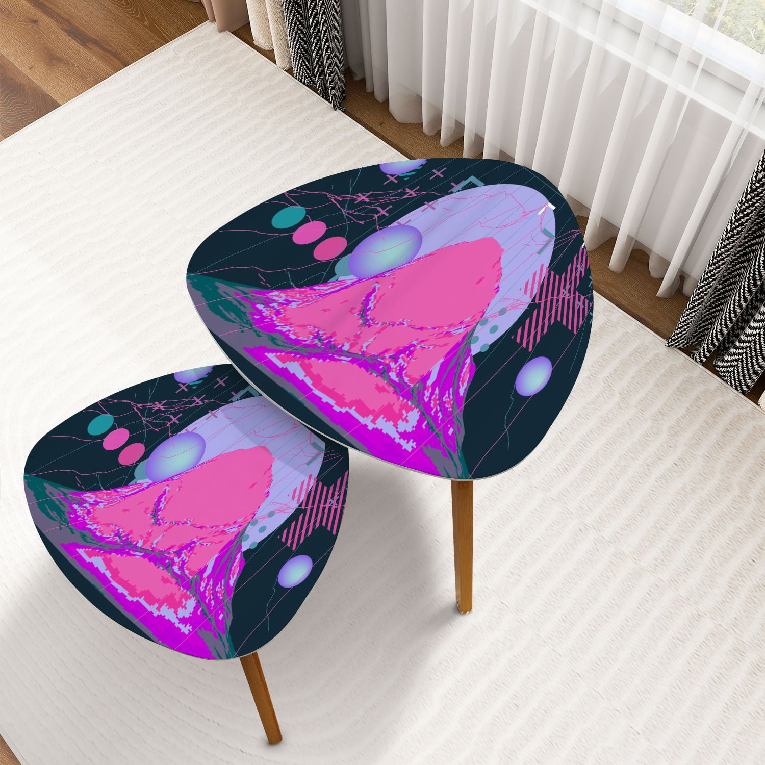 Triangle Nesting Coffee Table Set of 2 polygonal mountain landscape ...