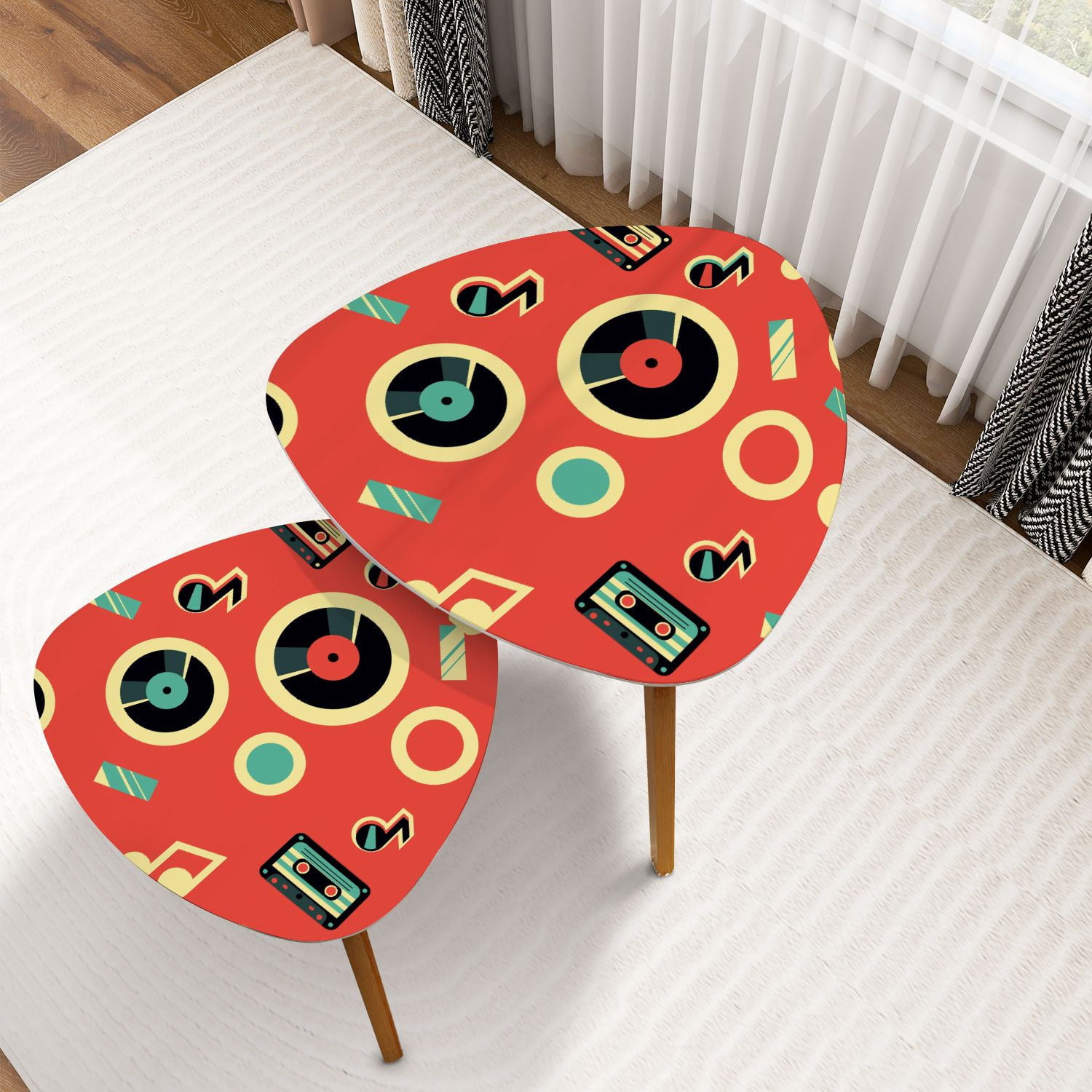 Triangle Nesting Coffee Table Set of 2 retro seamless vinyl records ...