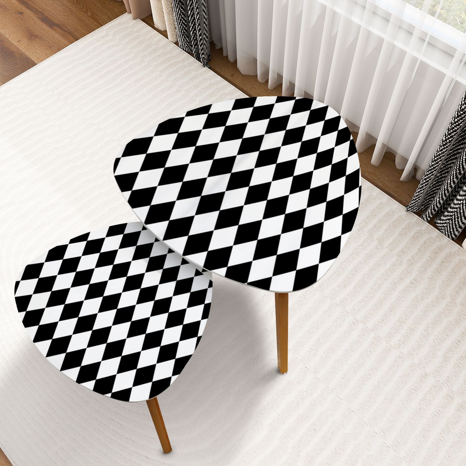Triangle Nesting Coffee Table Set of 2 rhombus black white geometric ...