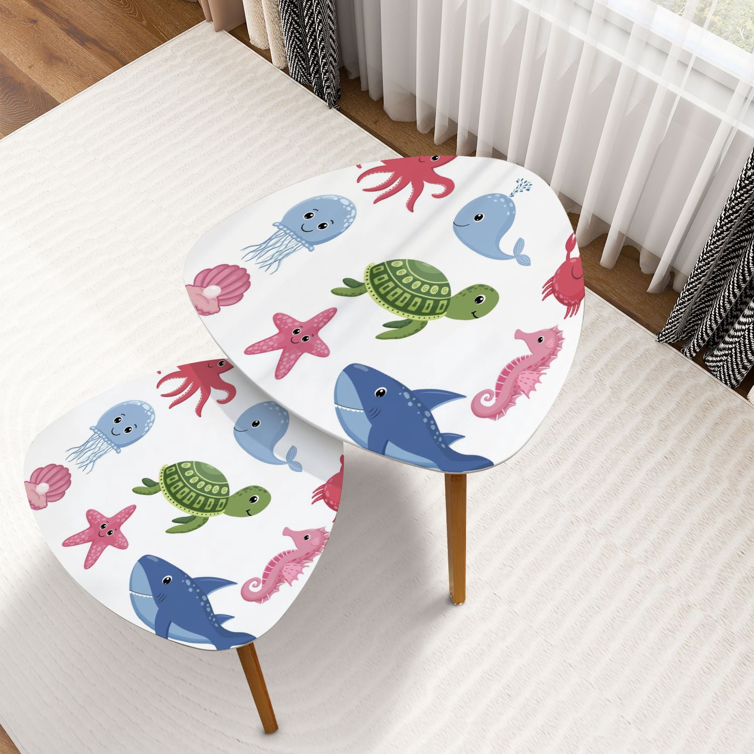 Triangle Nesting Coffee Table Set of 2 sea animals Cute ocean fish ...