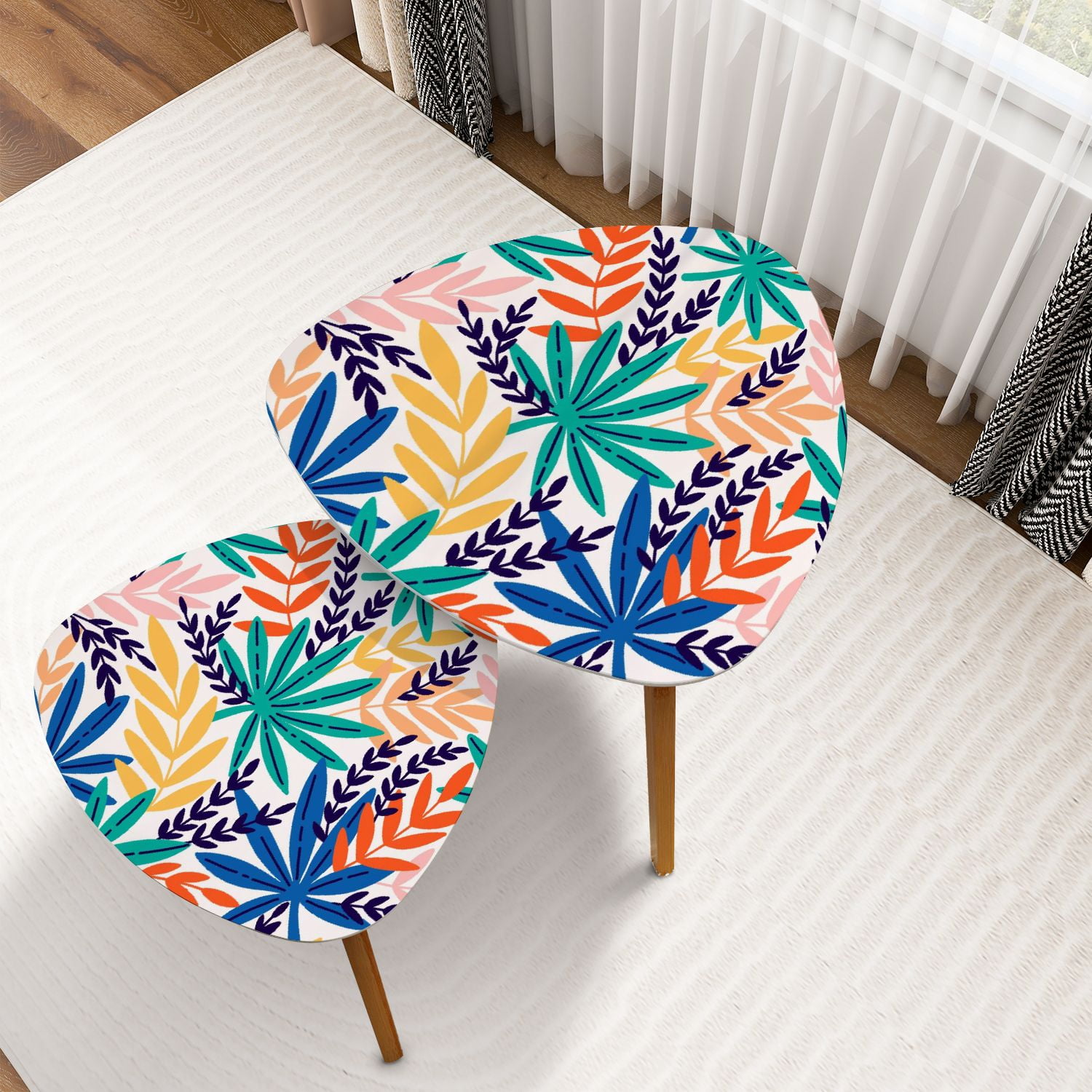 Triangle Nesting Coffee Table Set of 2 seamless exotic leaves tropical ...