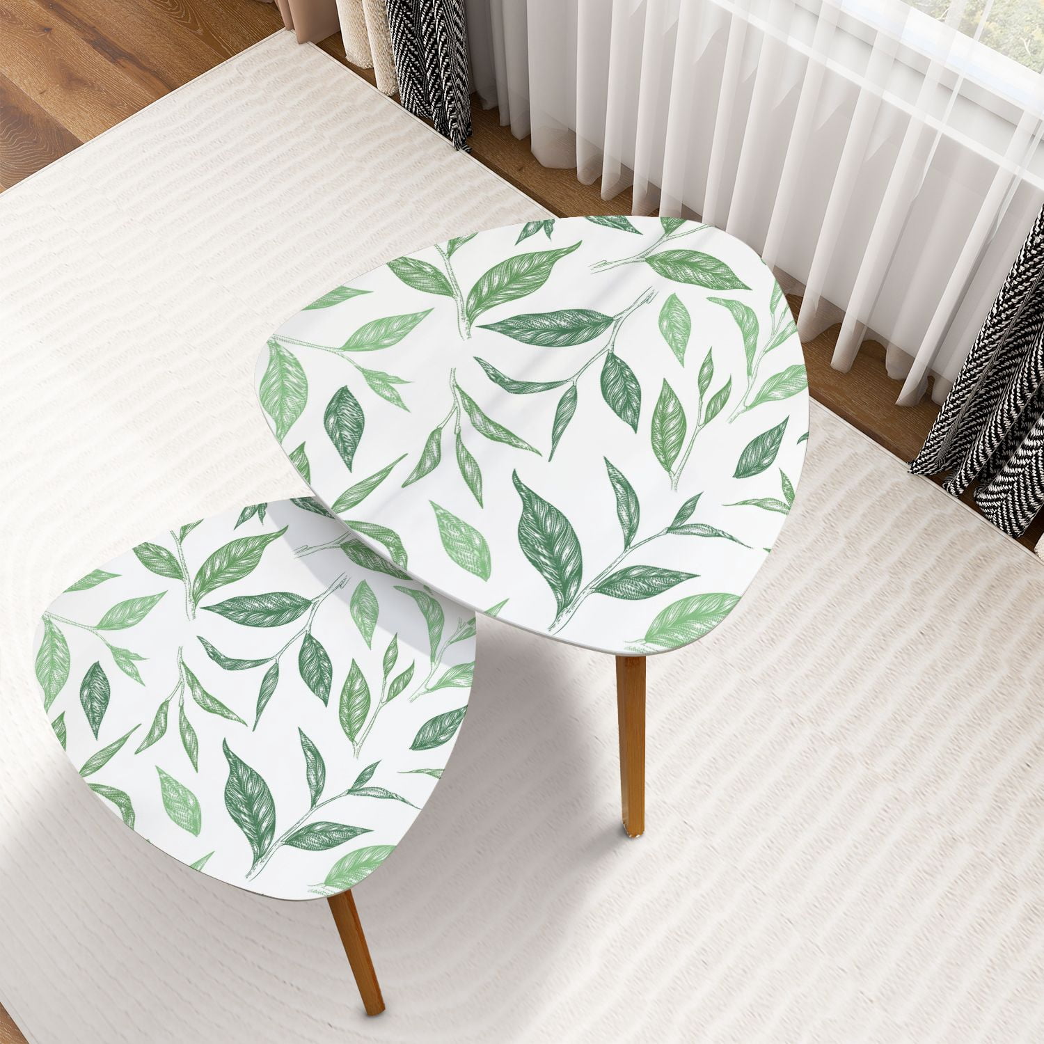 Triangle Nesting Coffee Table Set of 2 seamless pattern green hand ...
