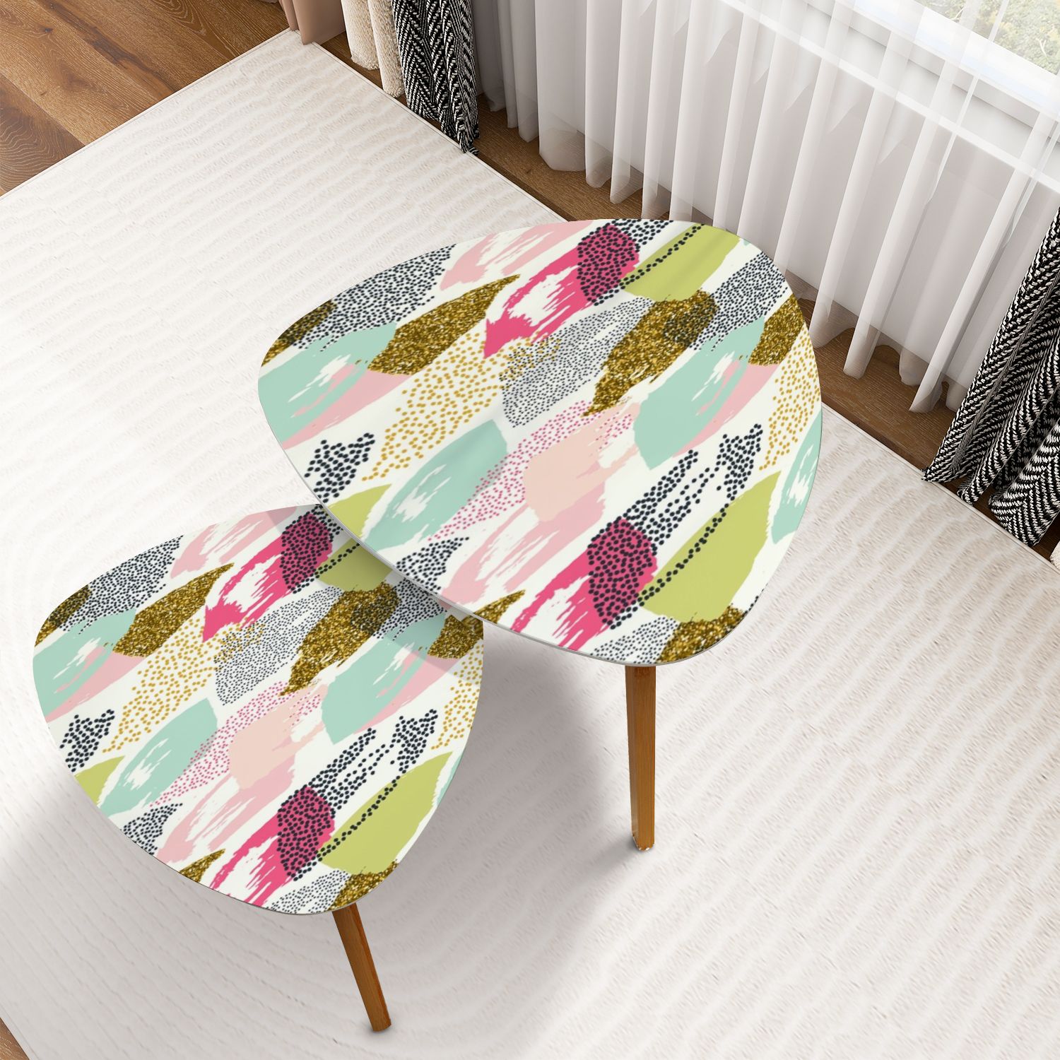 Triangle Nesting Coffee Table Set of 2 seamless pattern hand drawn gold ...