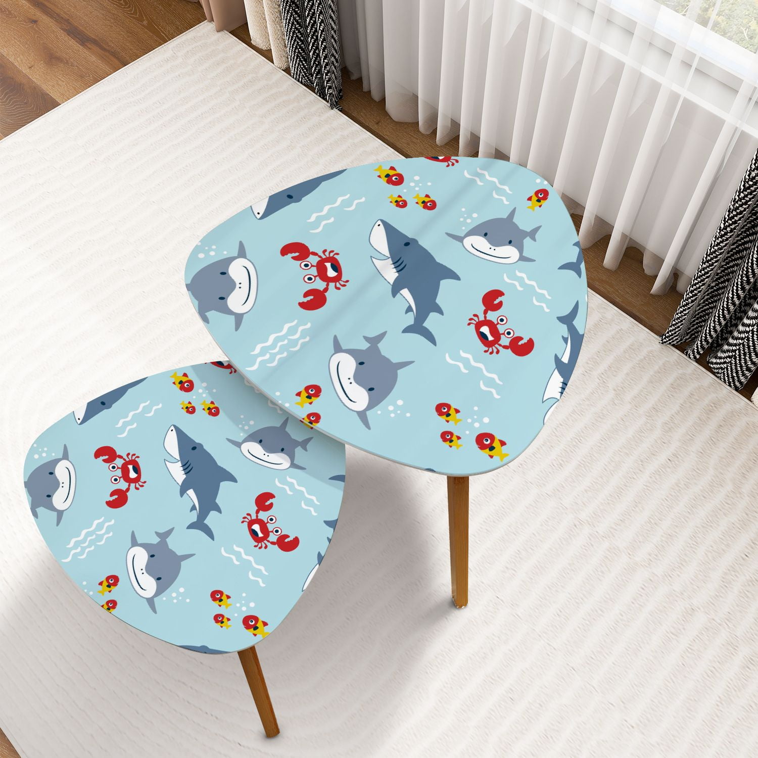 Triangle Nesting Coffee Table Set of 2 seamless pattern marine animals ...