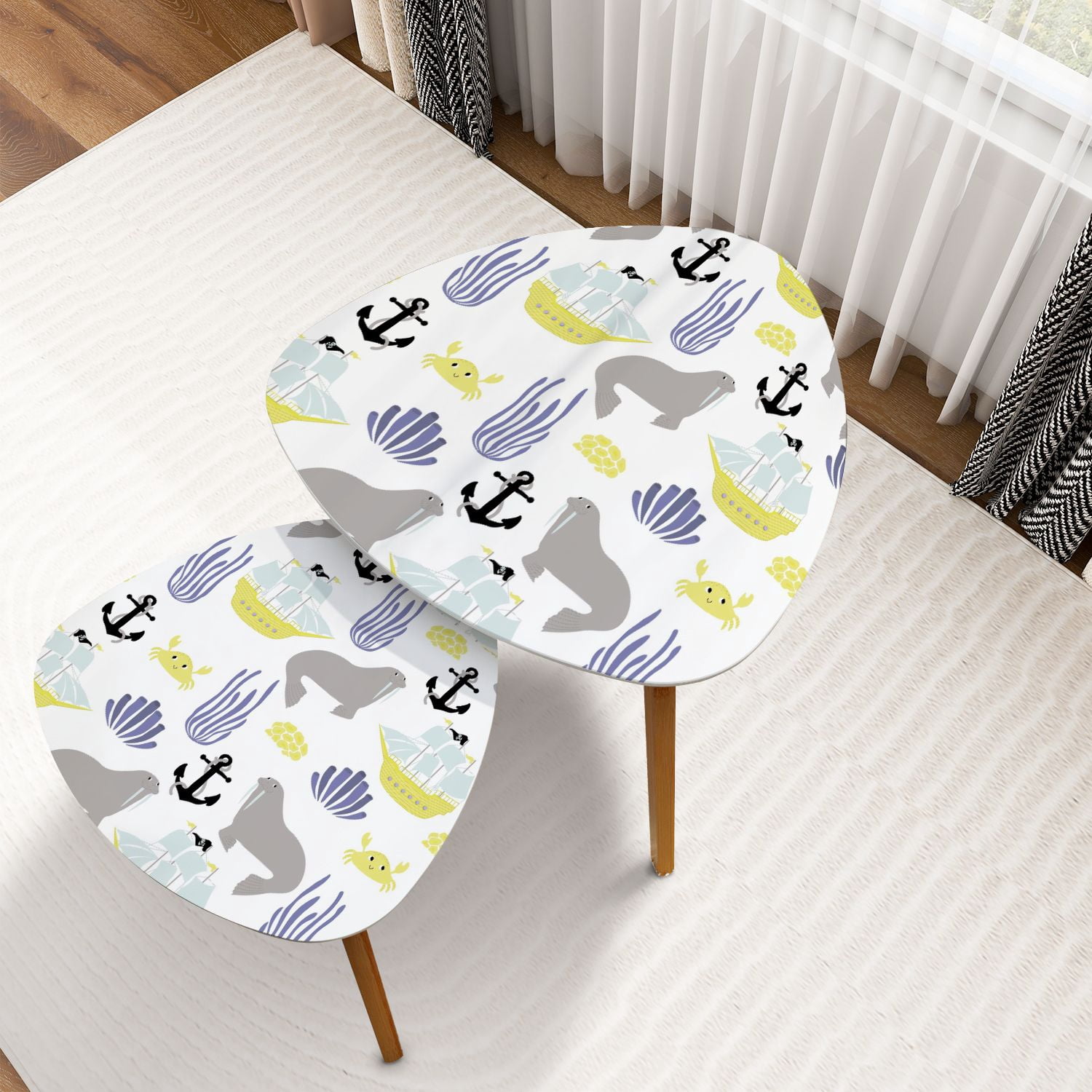 Triangle Nesting Coffee Table Set of 2 seamless pattern walrus crab ...