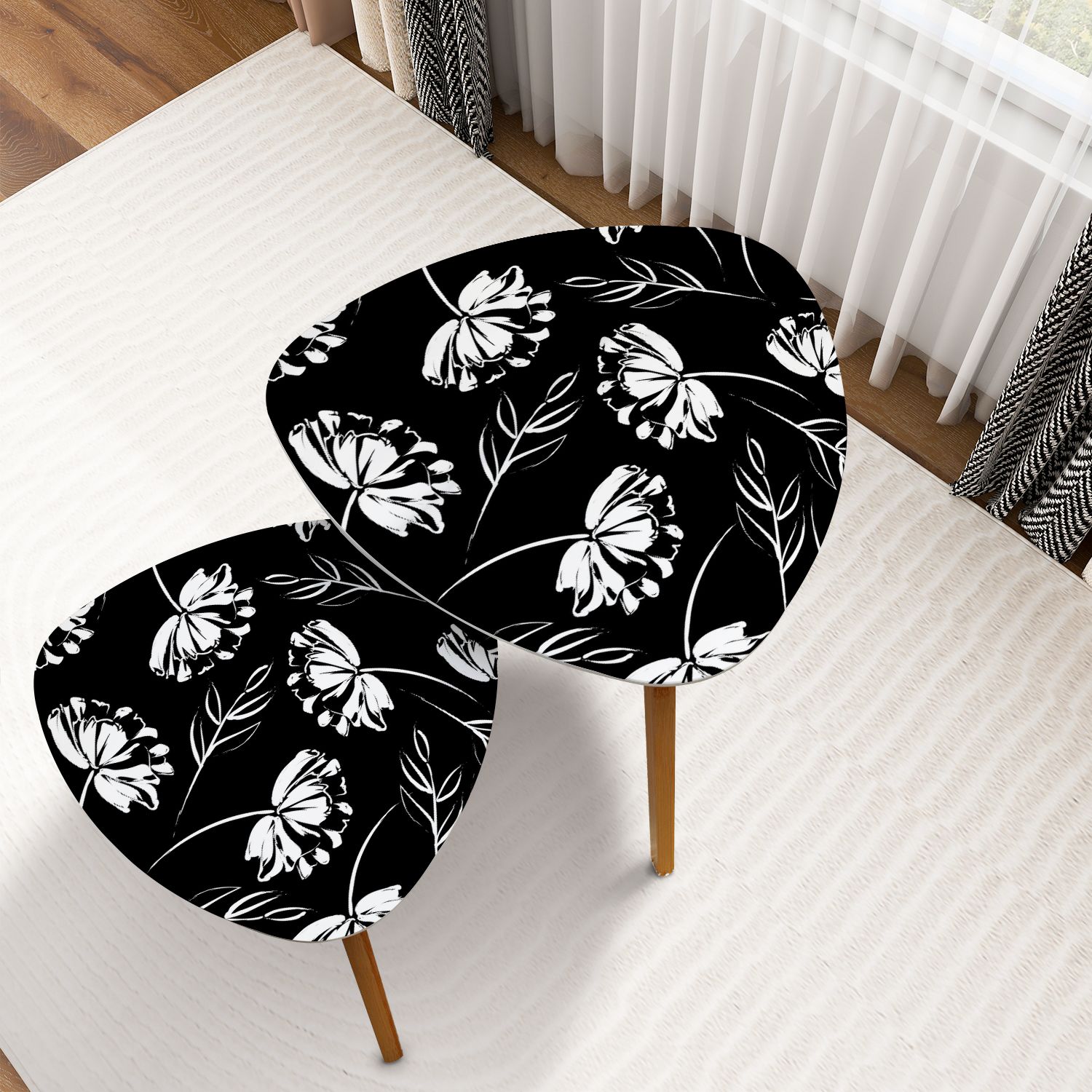 Triangle Nesting Coffee Table Set of 2 seamless pattern white outline ...