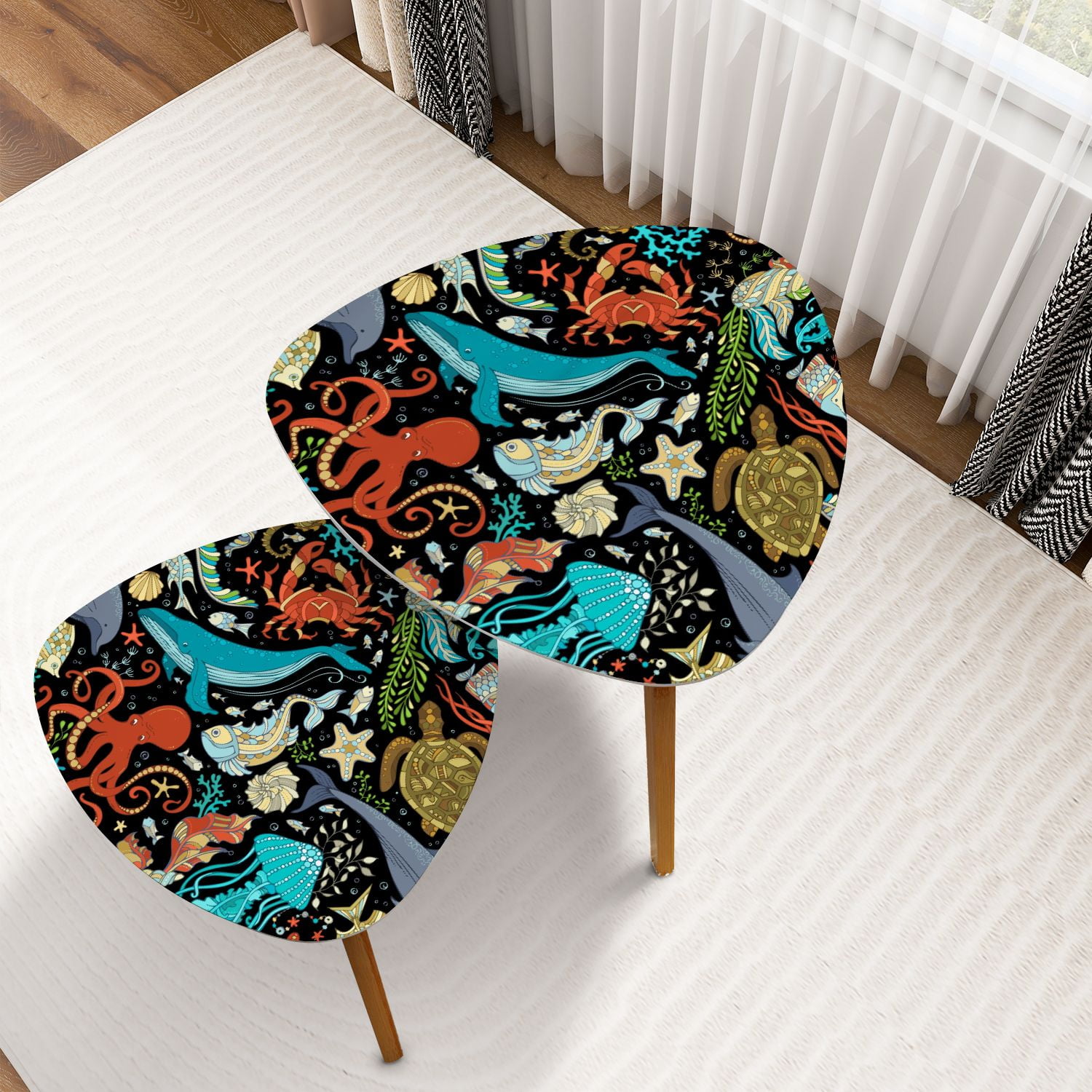 Triangle Nesting Coffee Table Set of 2 seamless wild pattern Colorful ...