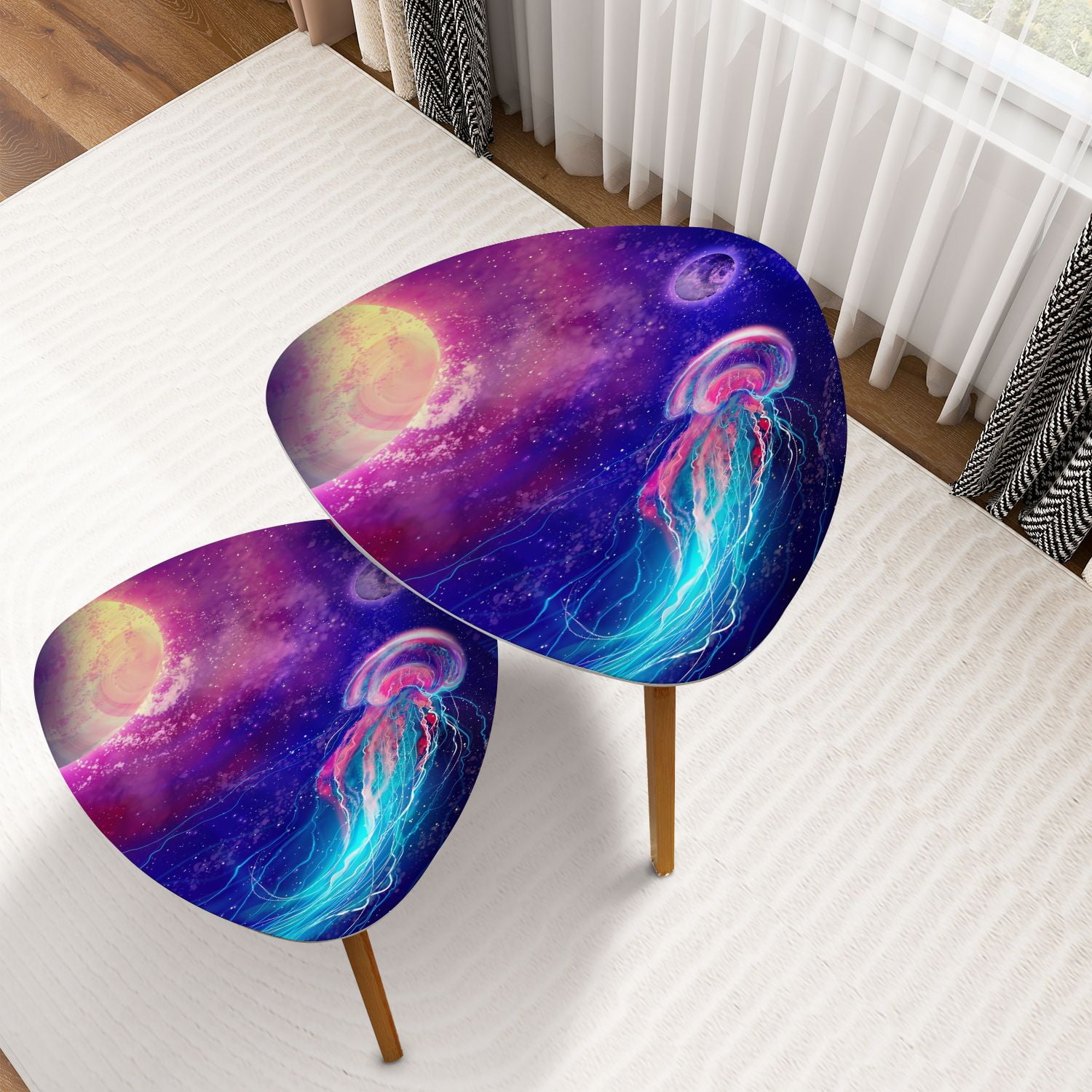 Triangle Nesting Coffee Table Set of 2 space galaxy planets space ...