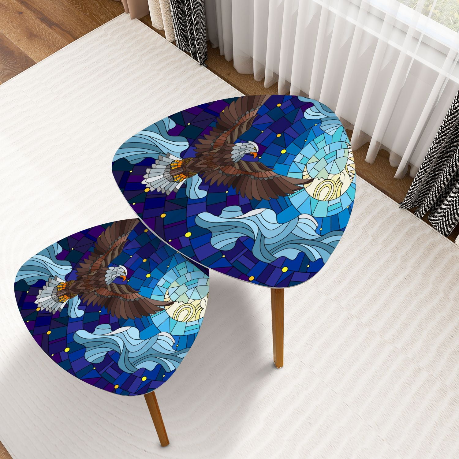 Triangle Nesting Coffee Table Set of 2 stained glass style fabulous ...