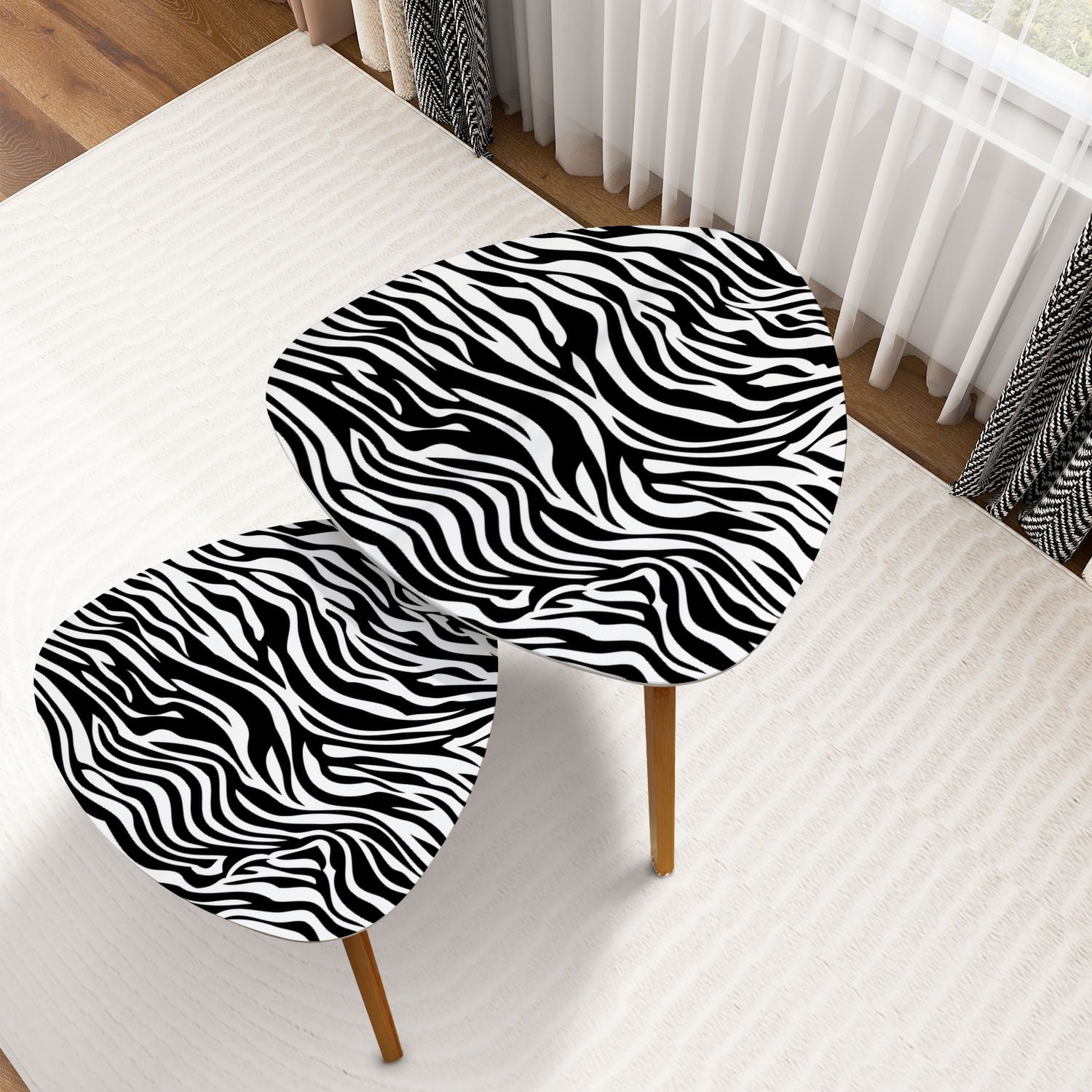 Triangle Nesting Coffee Table Set of 2 stripe animals jungle tiger ...