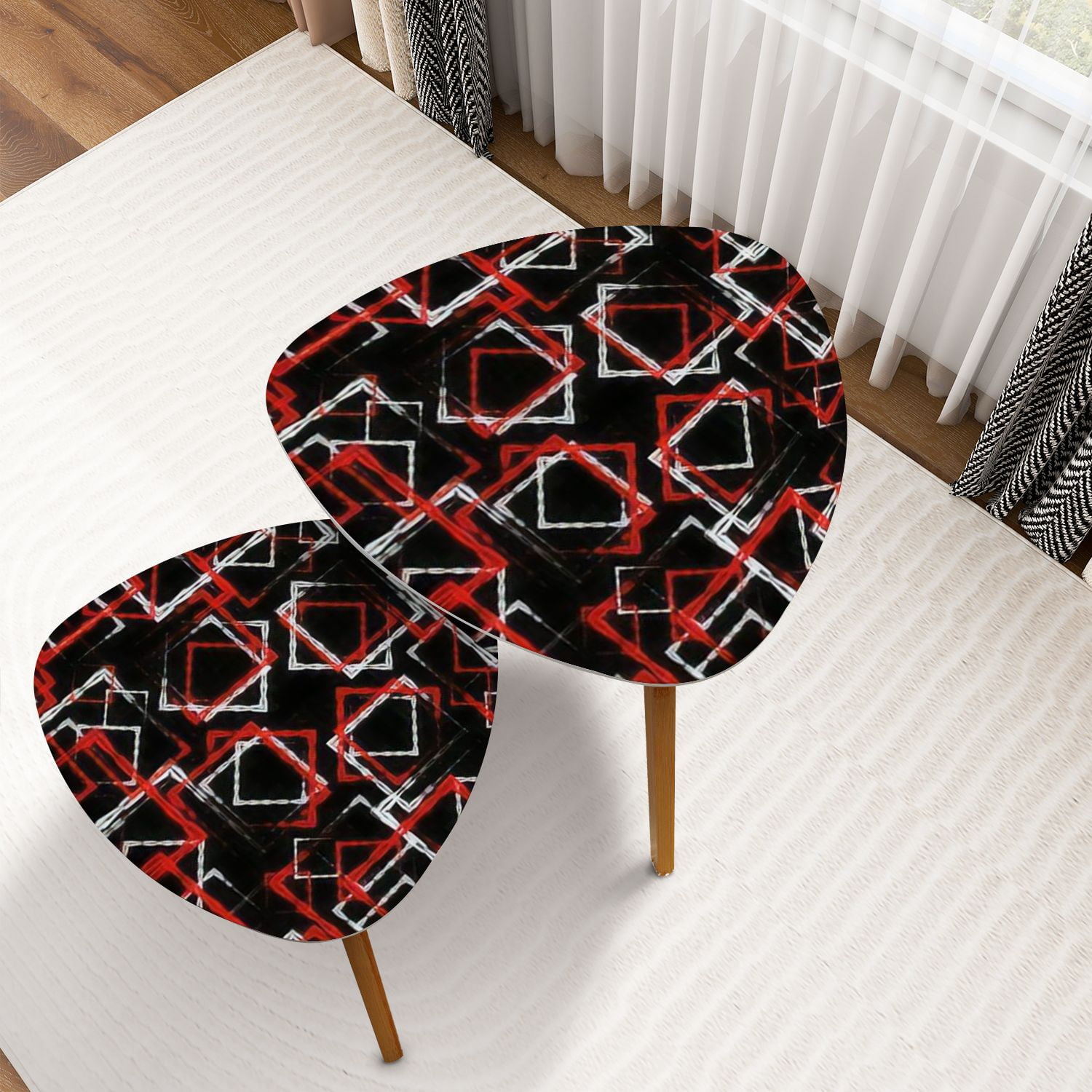Triangle Nesting Coffee Table Set of 2 symmetrical white rhombuses red ...