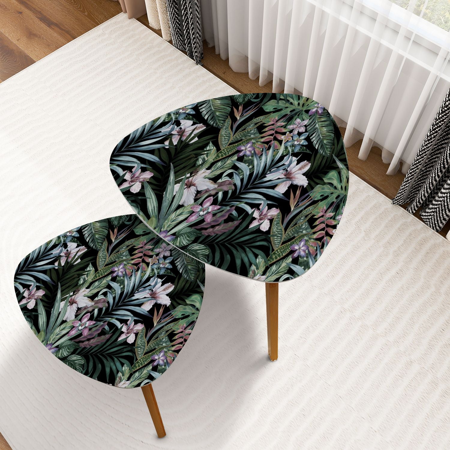 Triangle Nesting Coffee Table Set of 2 tropical floral print variety ...