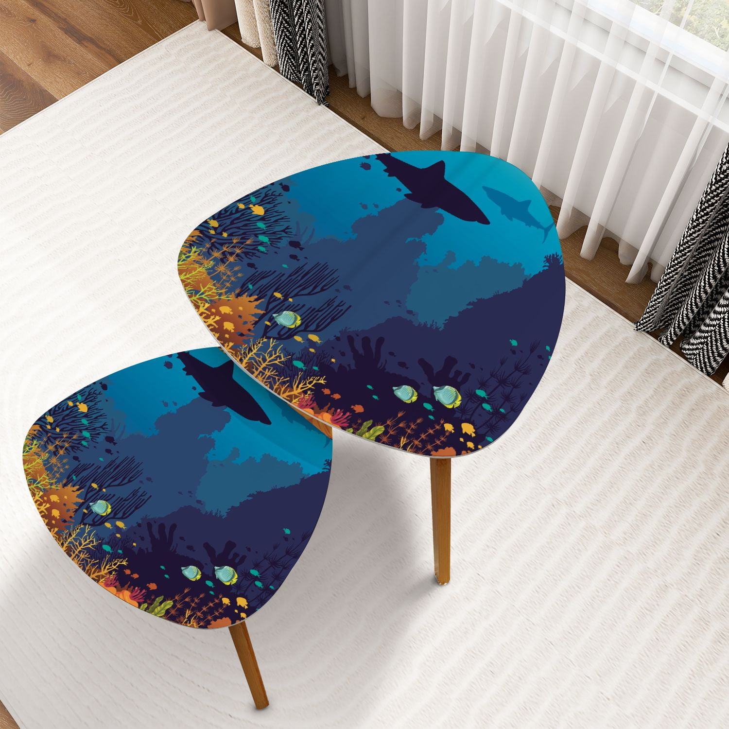 Triangle Nesting Coffee Table Set of 2 underwater coral reef fishes ...