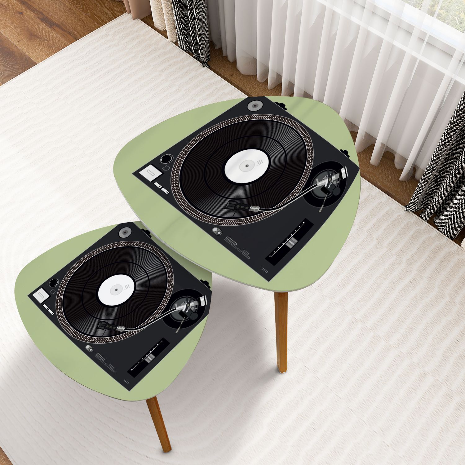 Triangle Nesting Coffee Table Set of 2 vinyl player Vinyl Retro theme ...