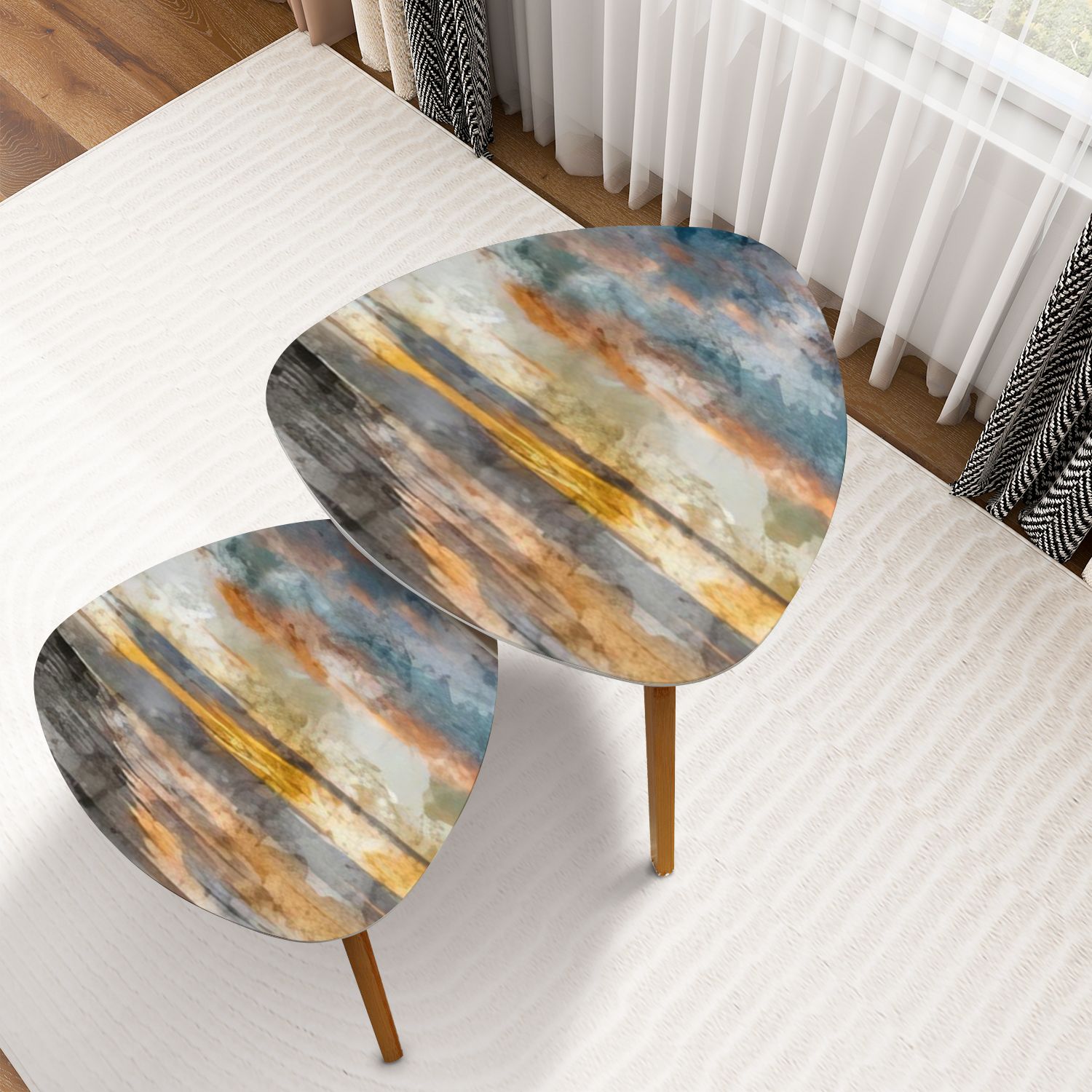 Triangle Nesting Coffee Table Set of 2 watercolor Stunning vibrant ...