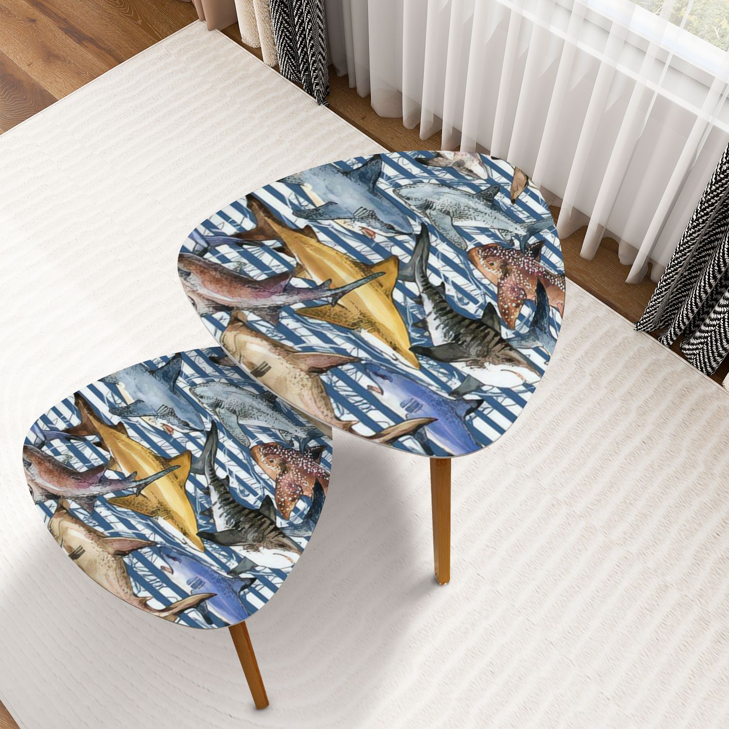 Triangle Nesting Coffee Table Set of 2 watercolor shark seamless ...
