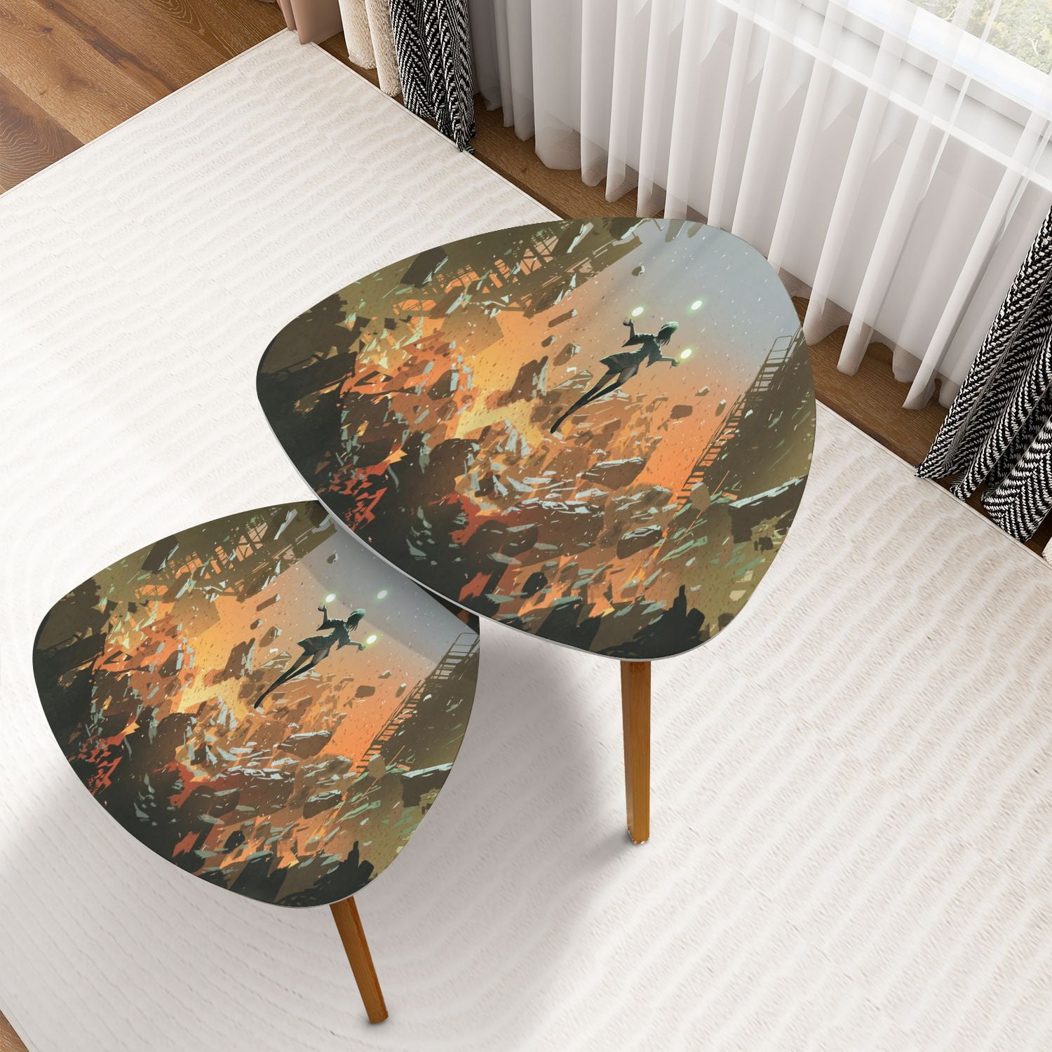 Triangle Nesting Coffee Table Set of 2 young girl magic balls floating ...