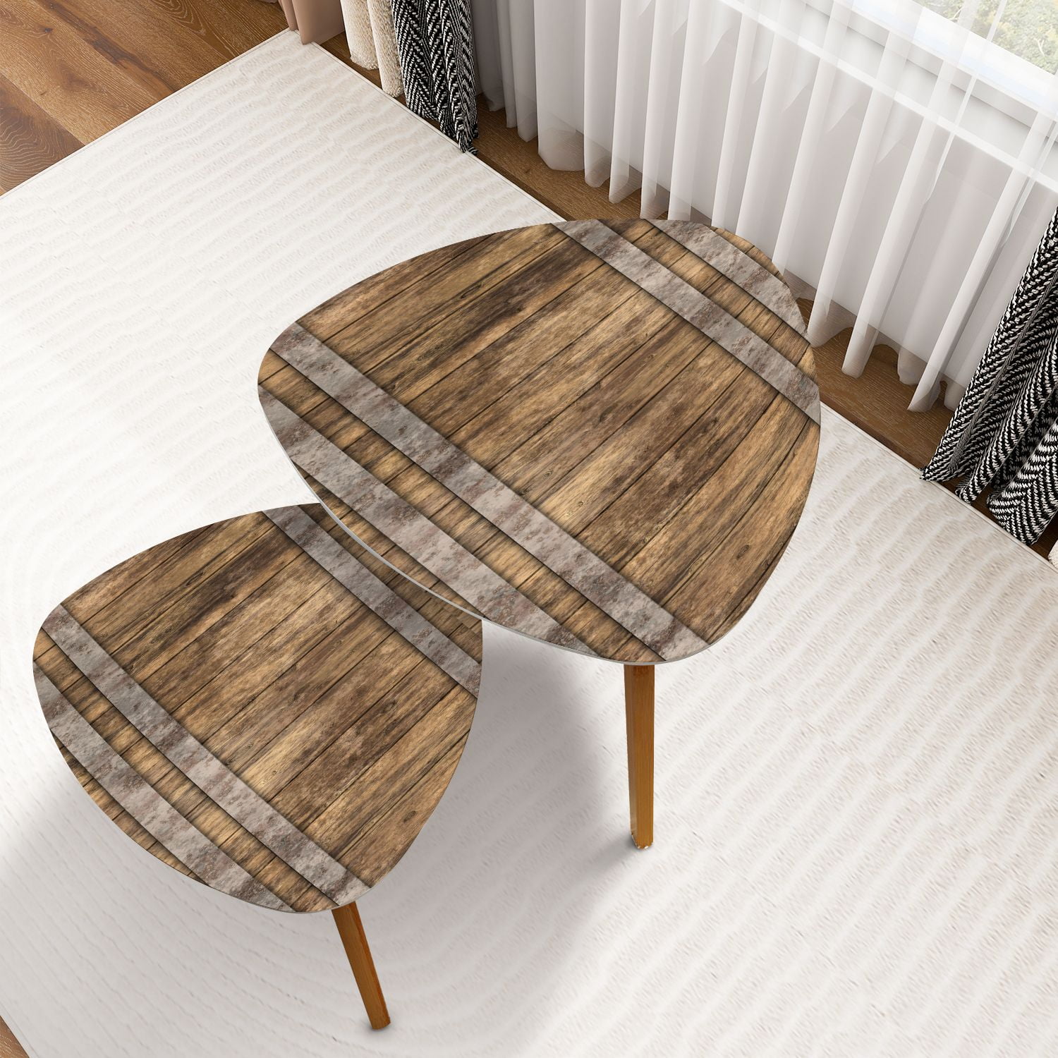 Triangle Nesting Coffee Table Set of 2 3d beer barrel wooden texture ...