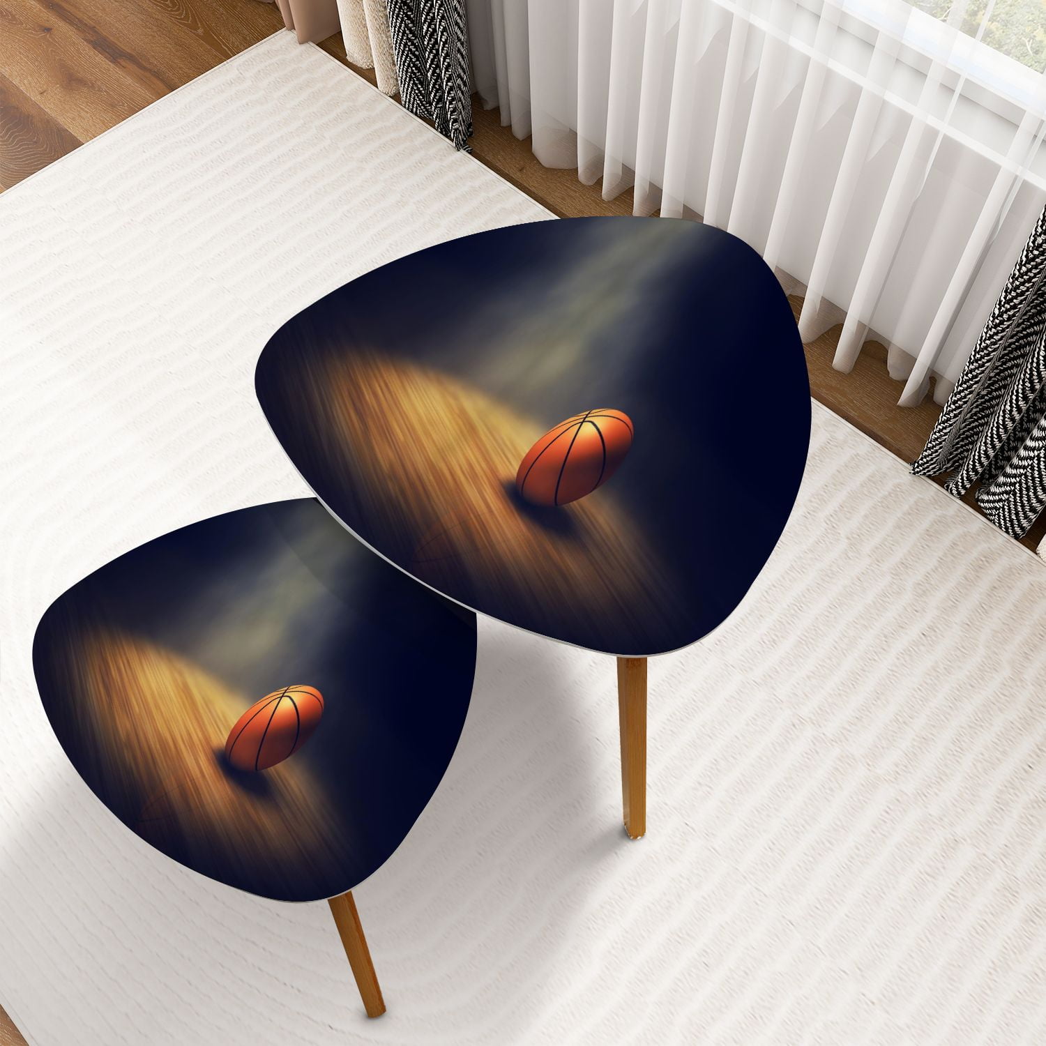 Triangle Nesting Coffee Table Set of 2 Ball basketball court spotlight 3d End Table Modern ...