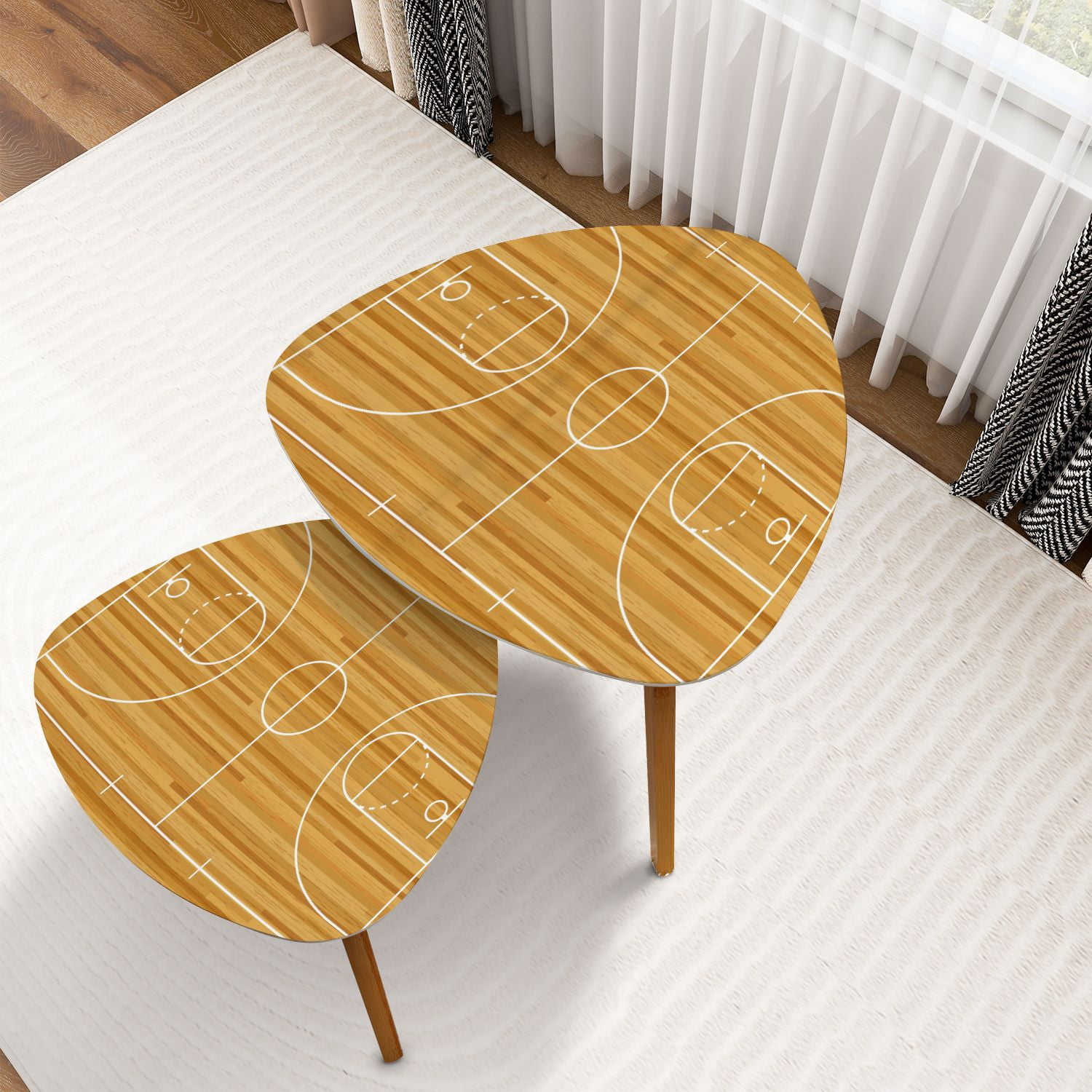 Triangle Nesting Coffee Table Set of 2 Basketball court floor line wood ...