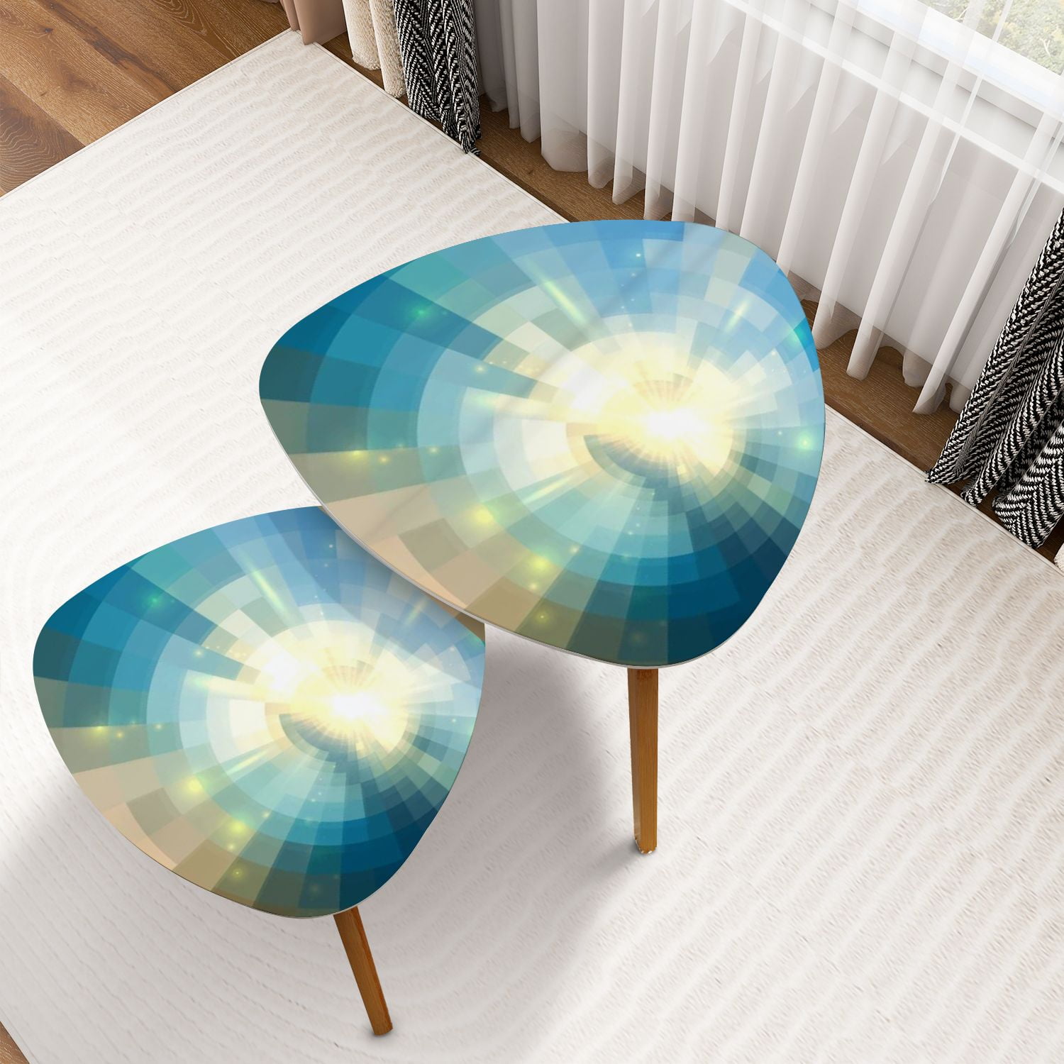 Triangle Nesting Coffee Table Set of 2 Blue winter sunshine mosaic ...