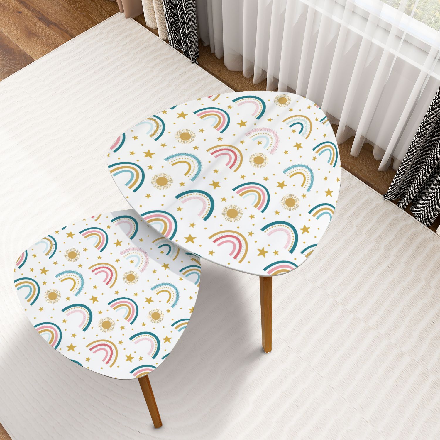 Triangle Nesting Coffee Table Set of 2 Colorful Rainbow Stars Seamless ...