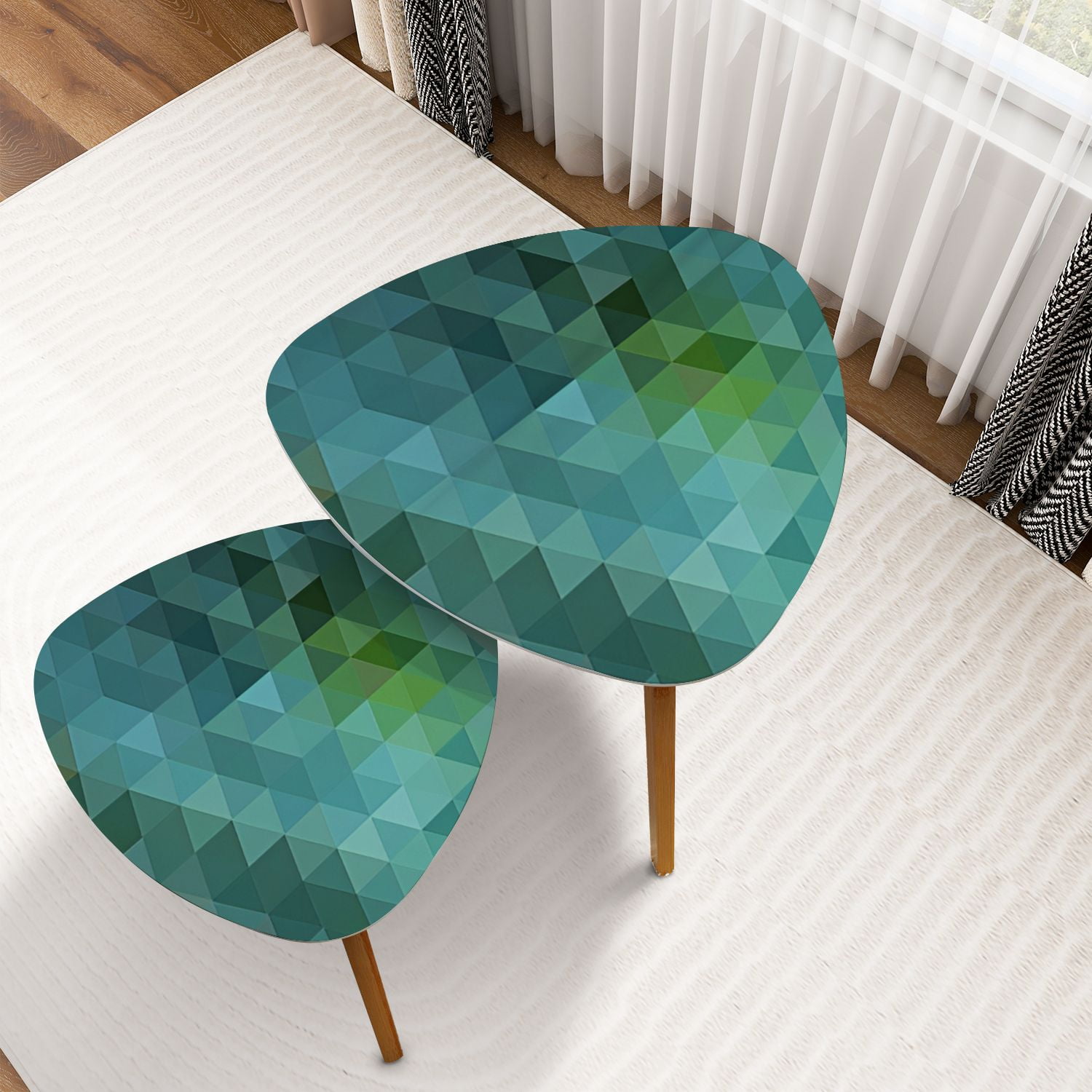 Triangle Nesting Coffee Table Set of 2 Colorful Triangles End Table ...