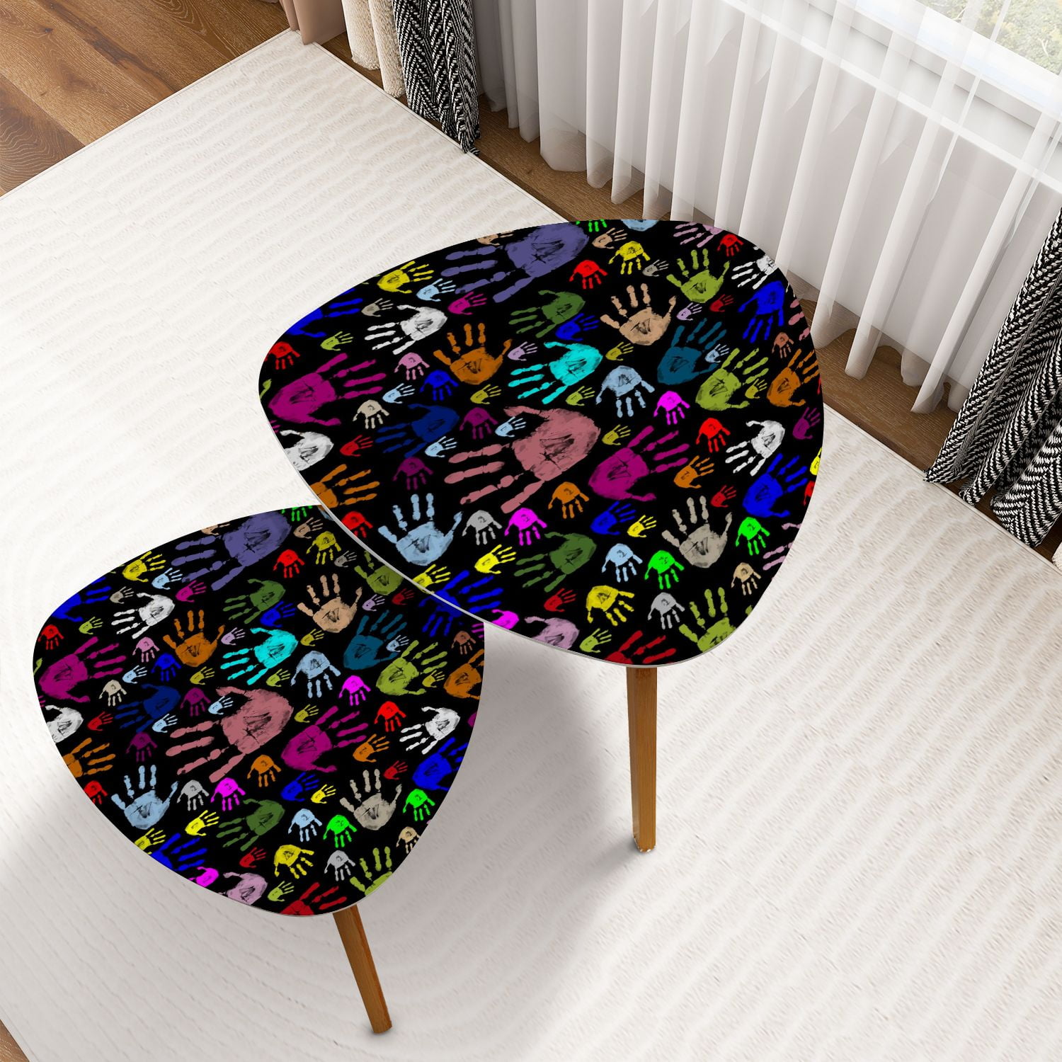 Triangle Nesting Coffee Table Set of 2 Colorful prints black texture ...