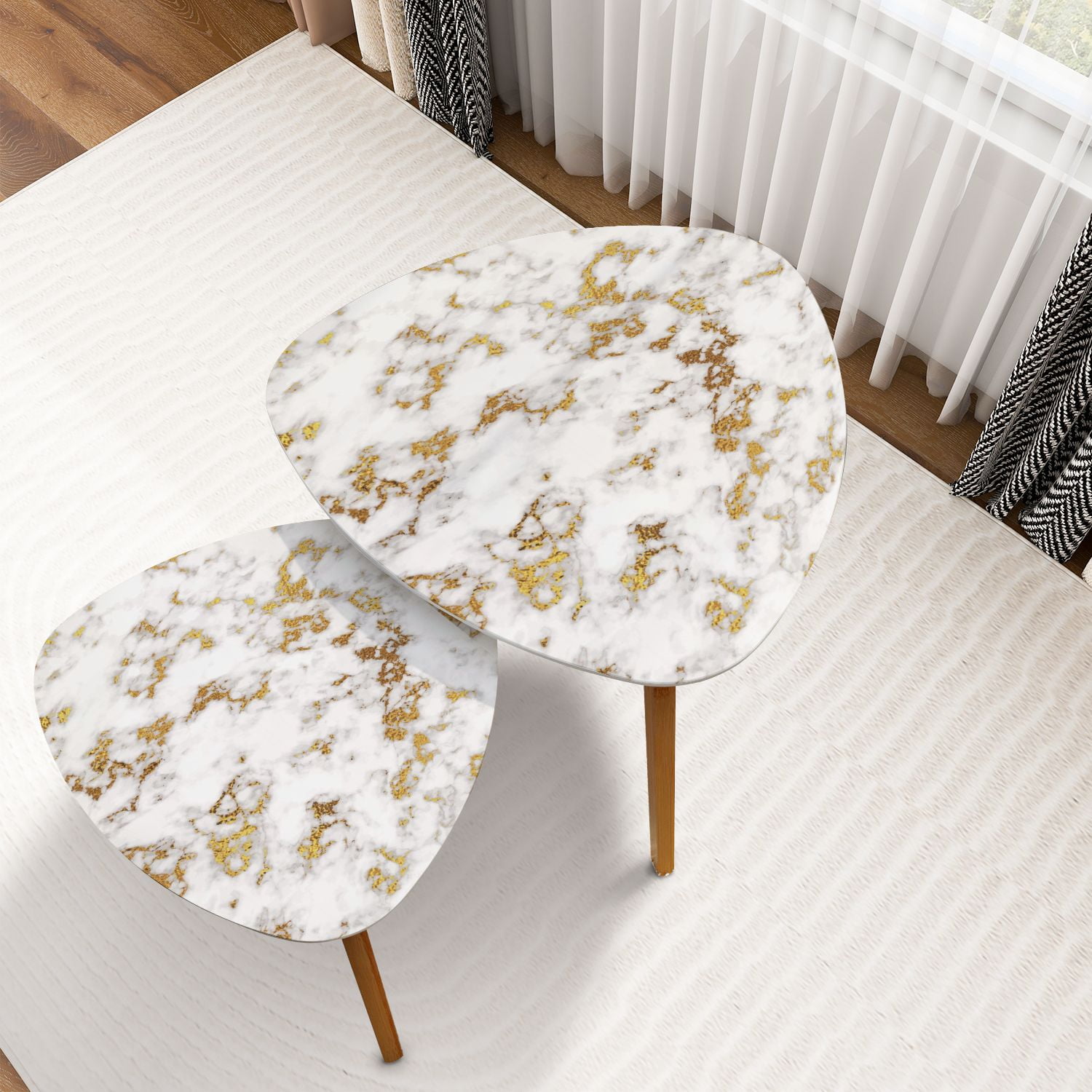 Triangle Nesting Coffee Table Set of 2 Modern marble gold glitter ...